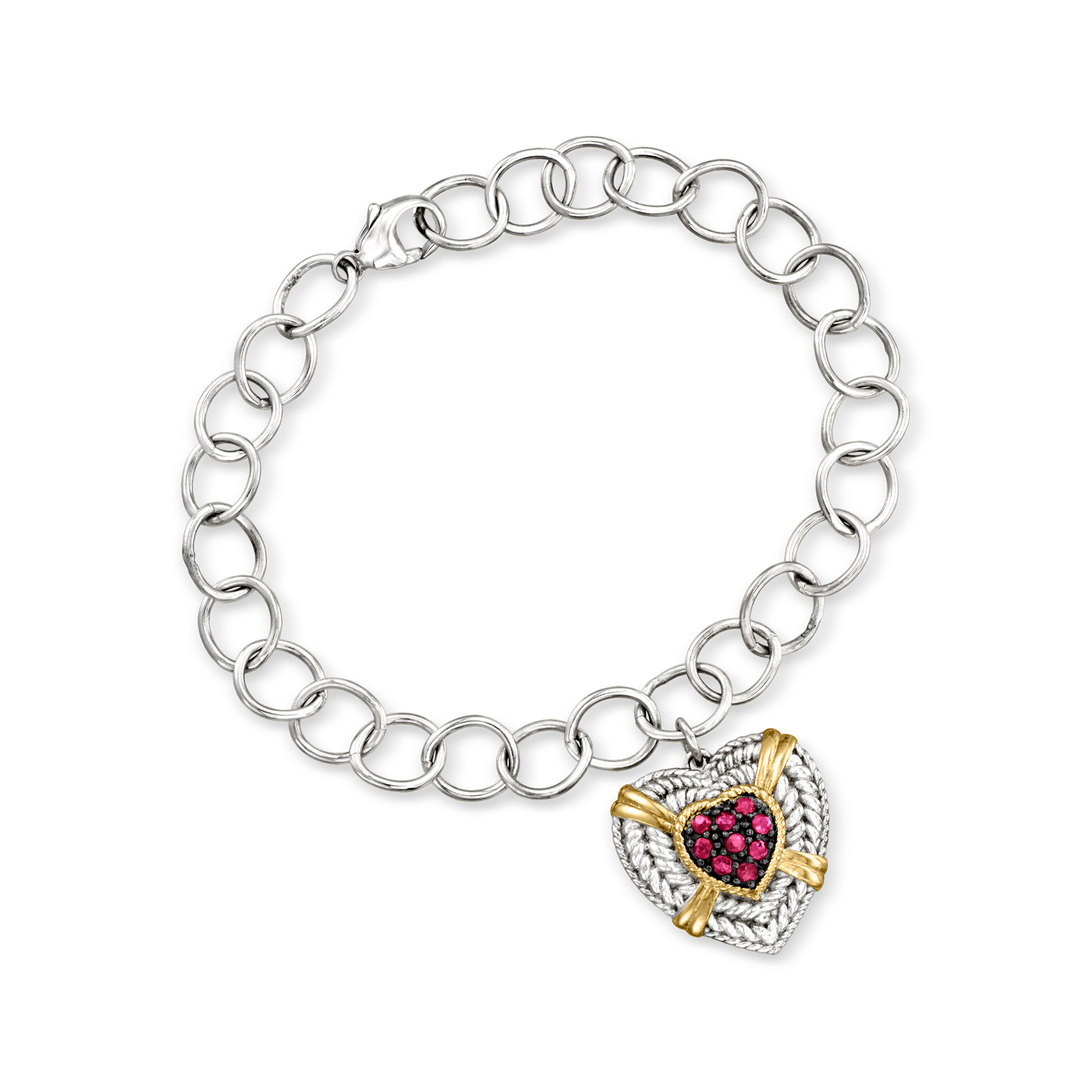 .30 ct. t.w. Ruby Heart Bracelet in Two-Tone Sterling Silver | Ross-Simons