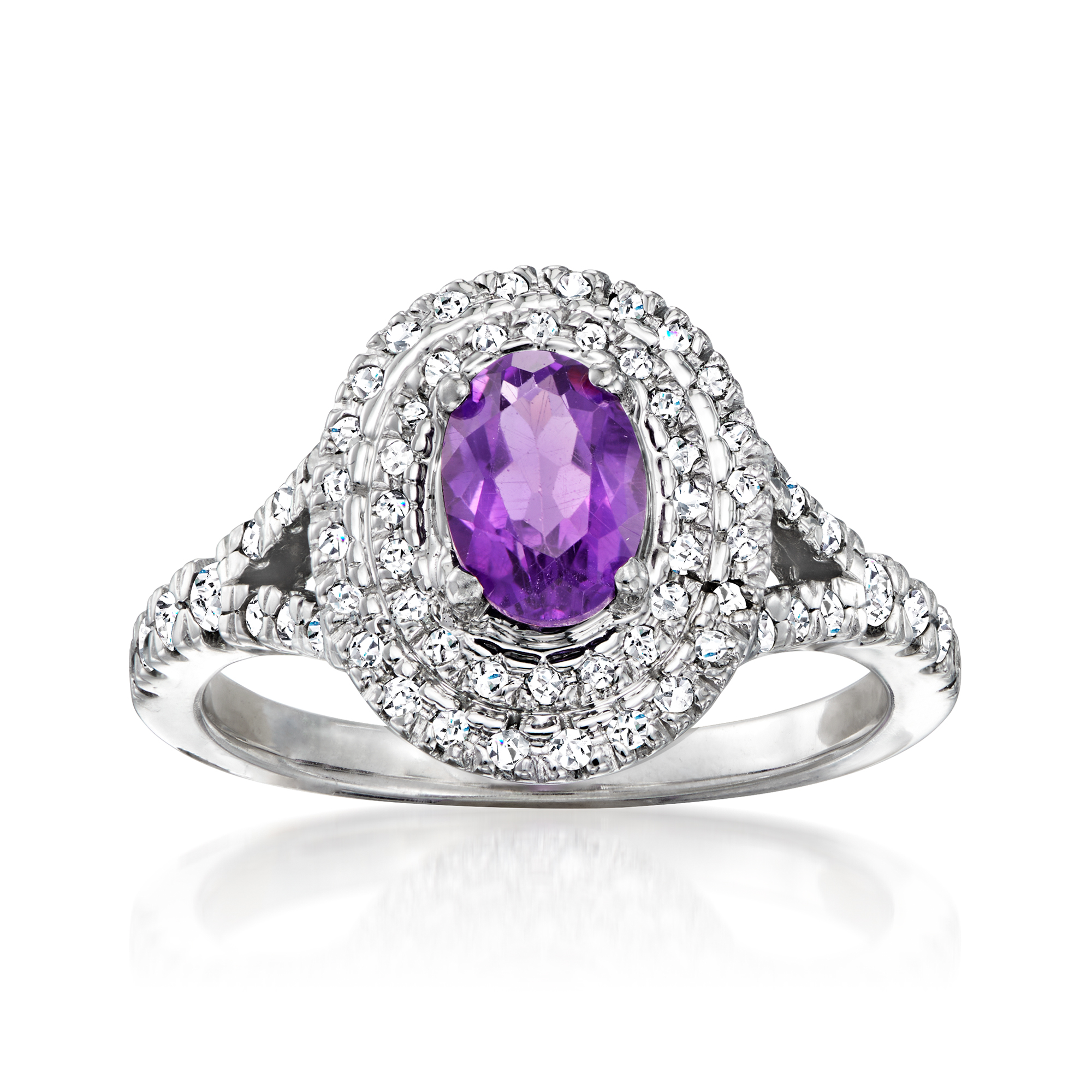 C. 2000 Vintage .75 Carat Amethyst Ring with .50 ct. t.w. Diamonds in ...