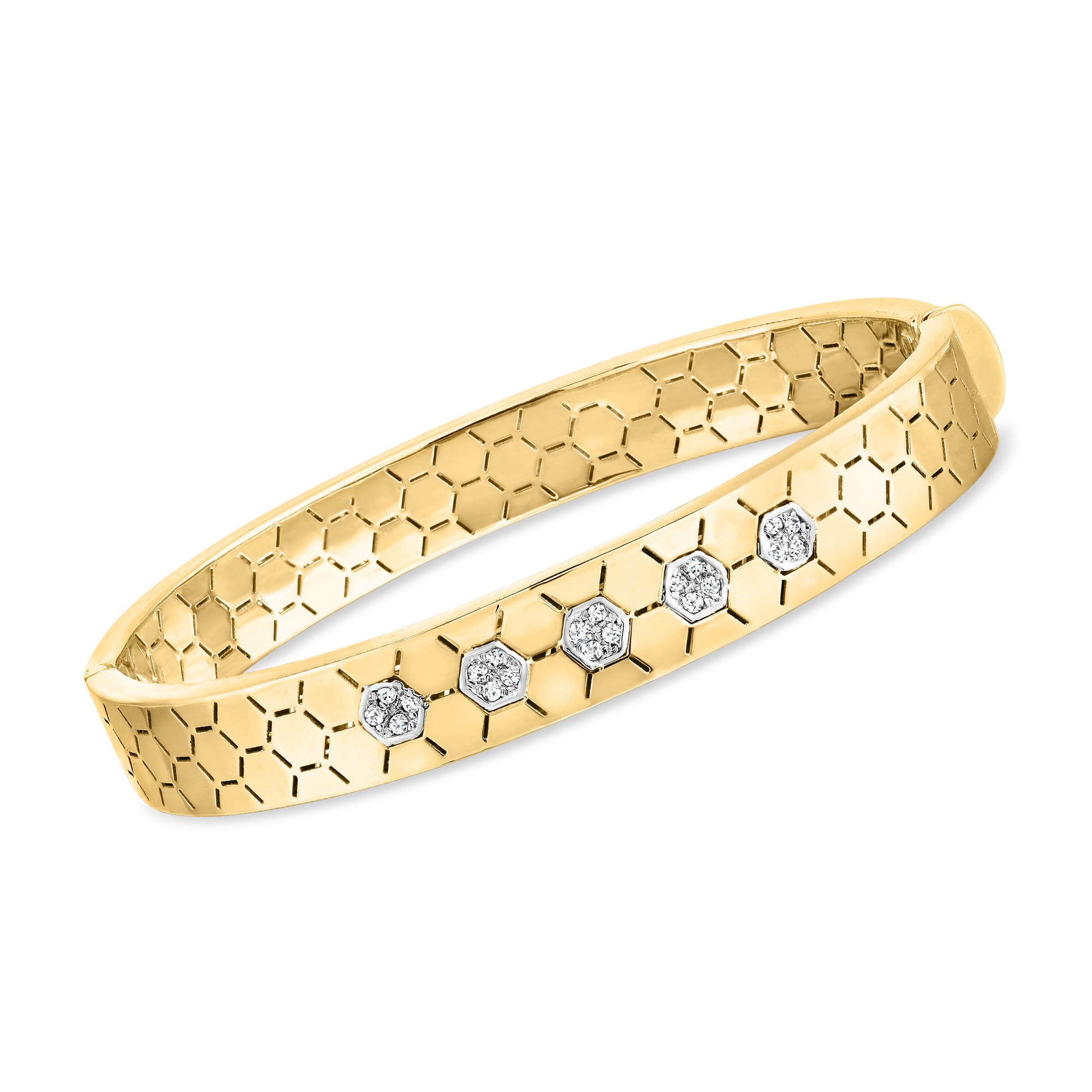 Italian .16 ct. t.w. Diamond Honeycomb Bangle Bracelet in 14kt Yellow ...