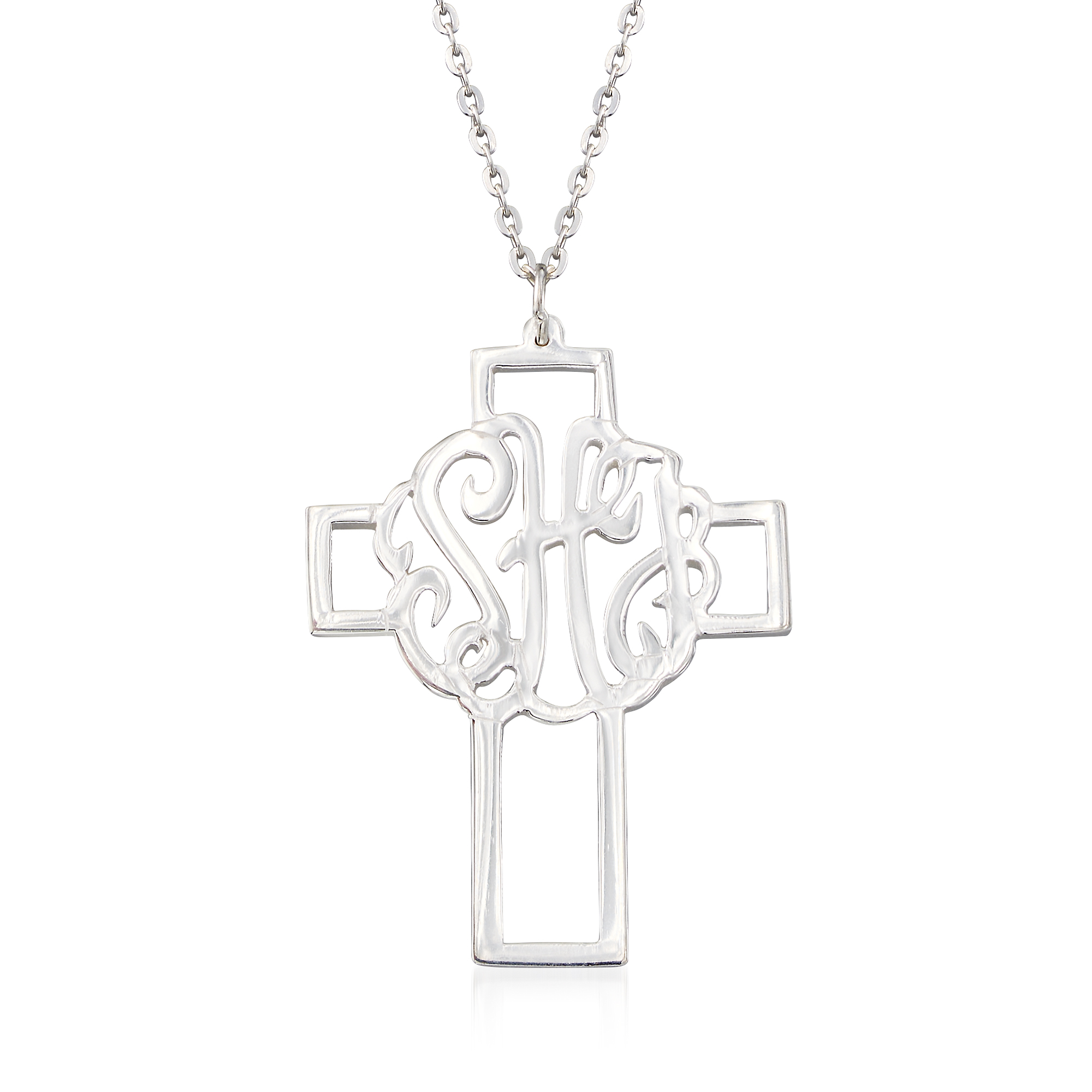 Sterling Silver Personalized Monogram Cross Necklace | Ross-Simons