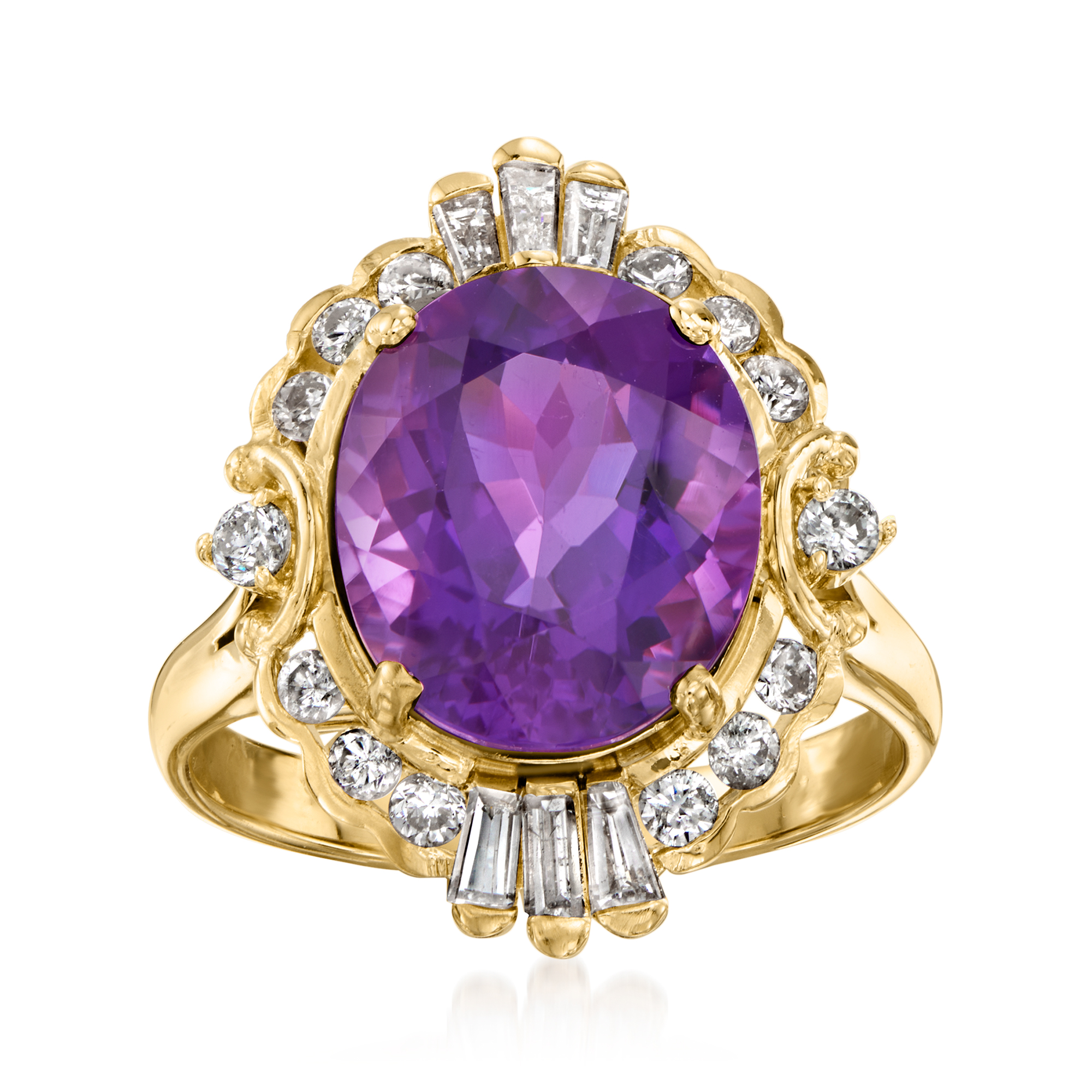 C. 1980 Vintage 5.70 Carat Amethyst and 1.00 ct. t.w. Diamond Ring in ...