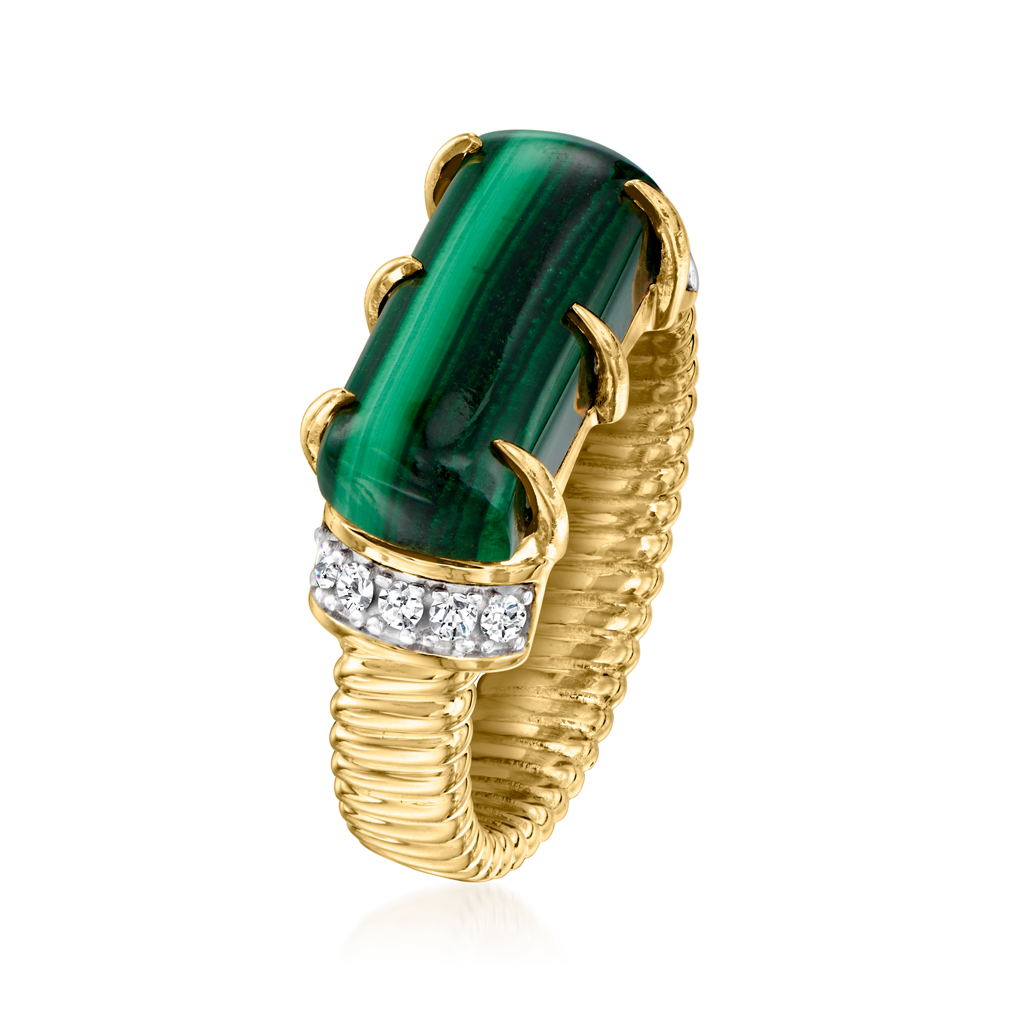 Malachite Ring with .20 ct. t.w. White Zircon in 18kt Gold Over Sterling | Ross-Simons