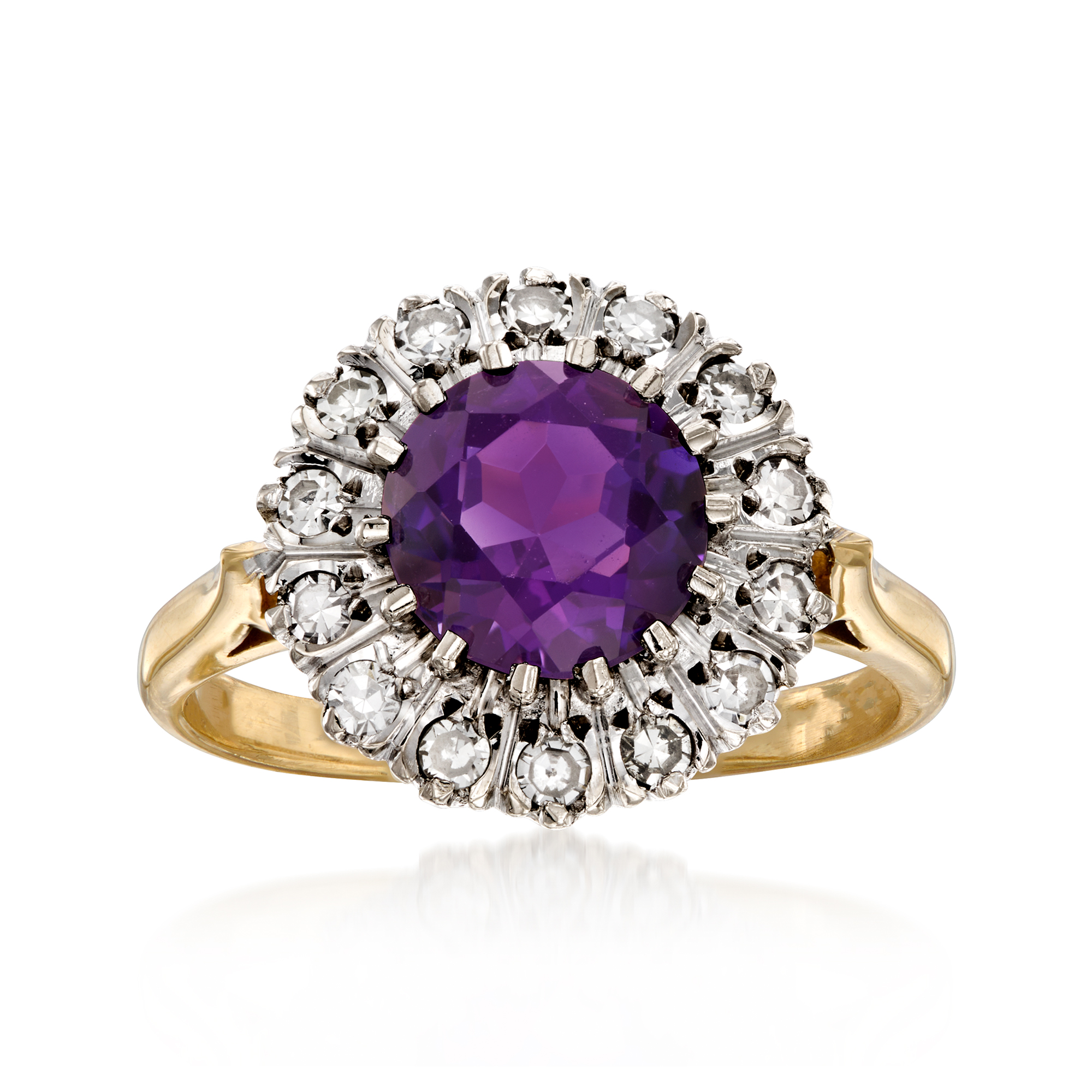 C. 1974 Vintage 1.30 Carat Amethyst and .35 ct. t.w. Diamond Ring in ...