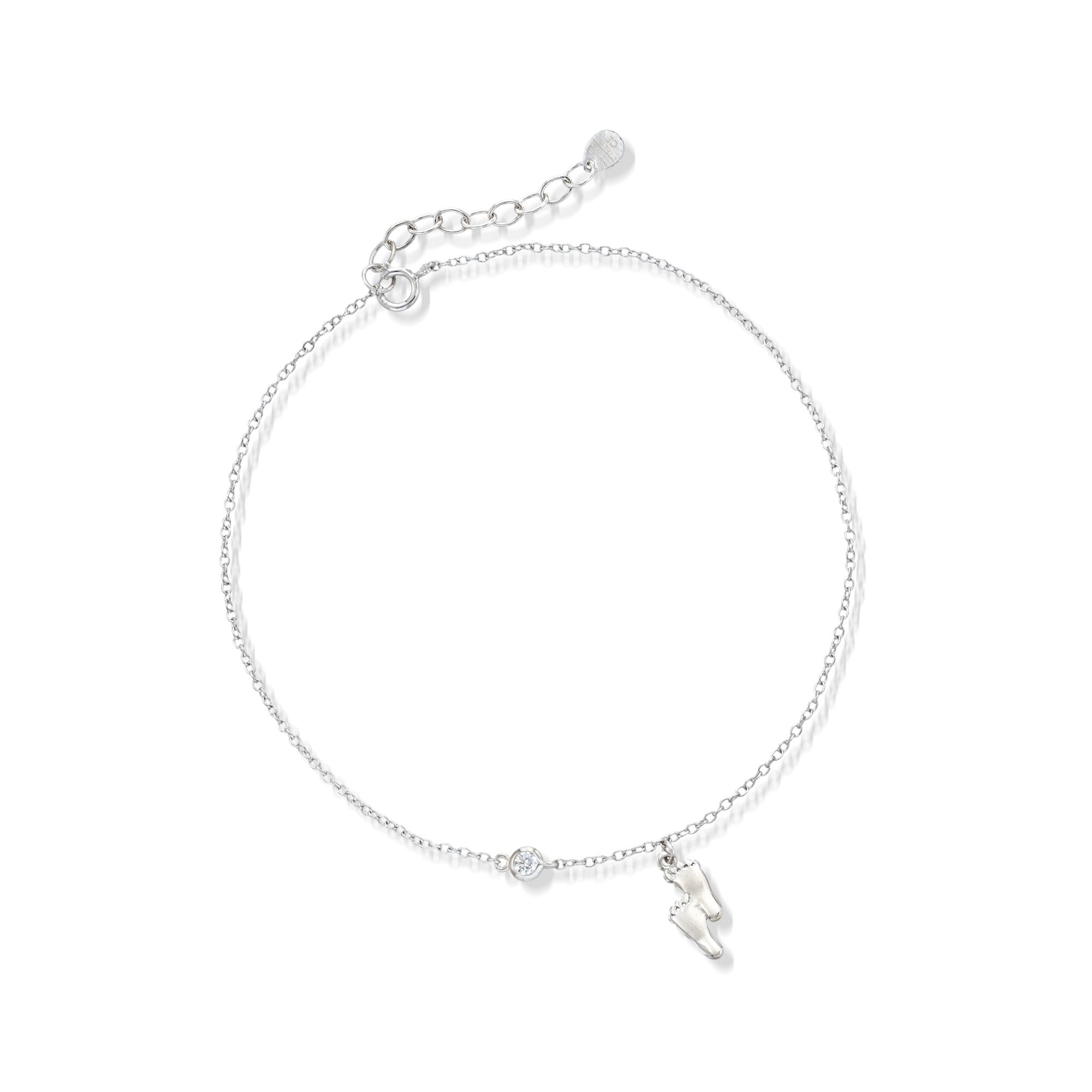 Sterling Silver Footprint Charm Anklet with CZ Accent | Ross-Simons