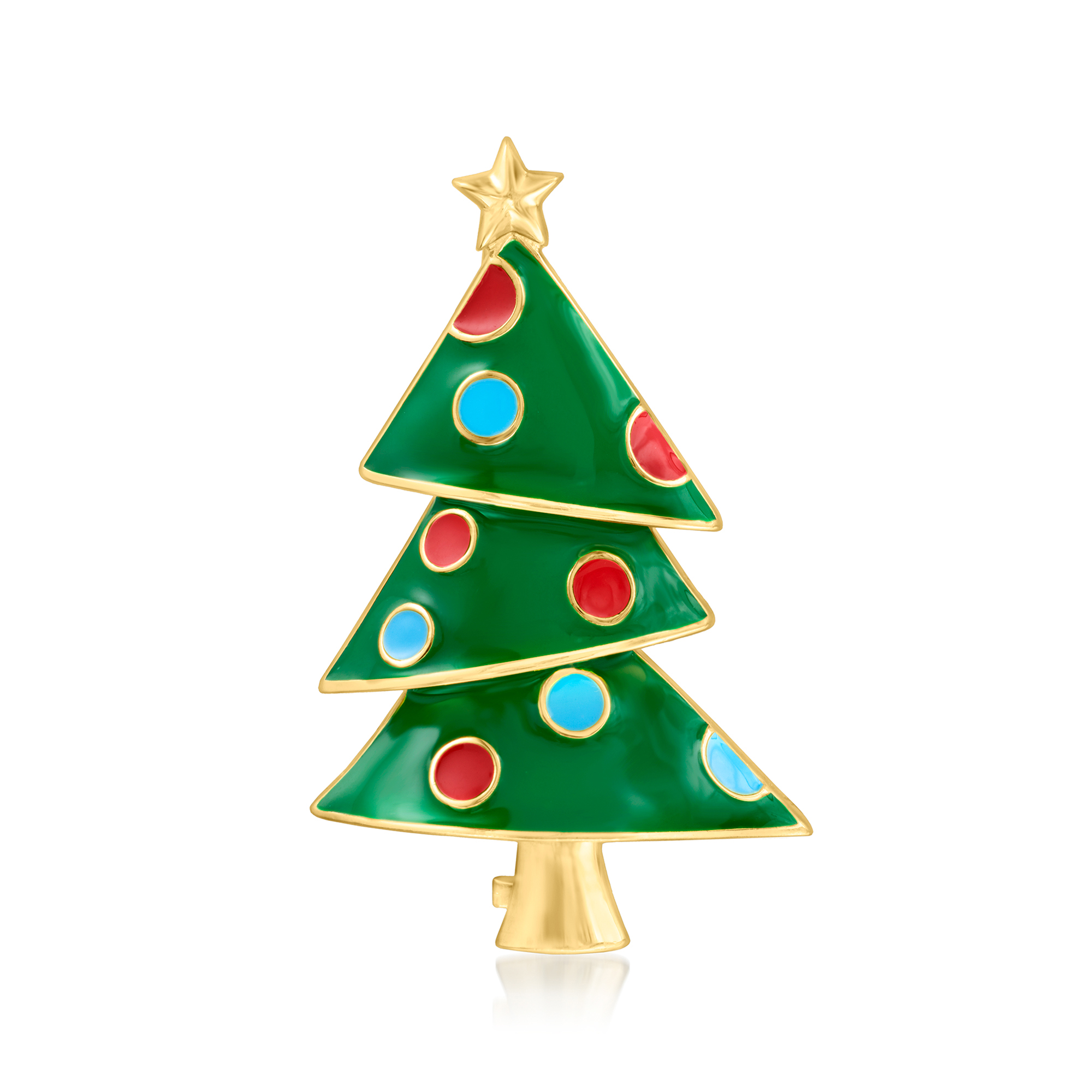 Multicolored Enamel Christmas Tree Pin in 18k Gold Over Sterling | Ross ...