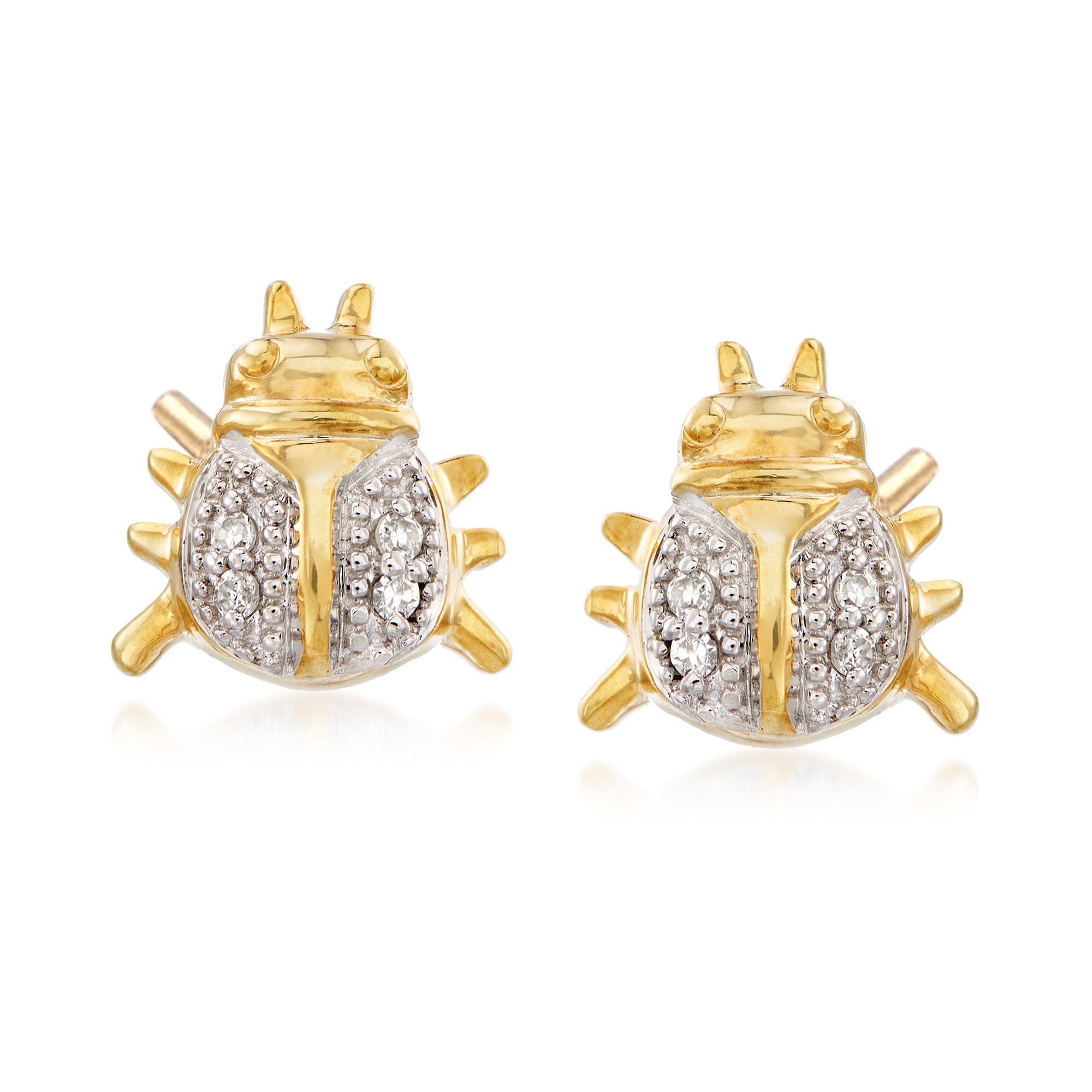 Diamond-Accented Ladybug Earrings in 18kt Gold Over Sterling | Ross-Simons