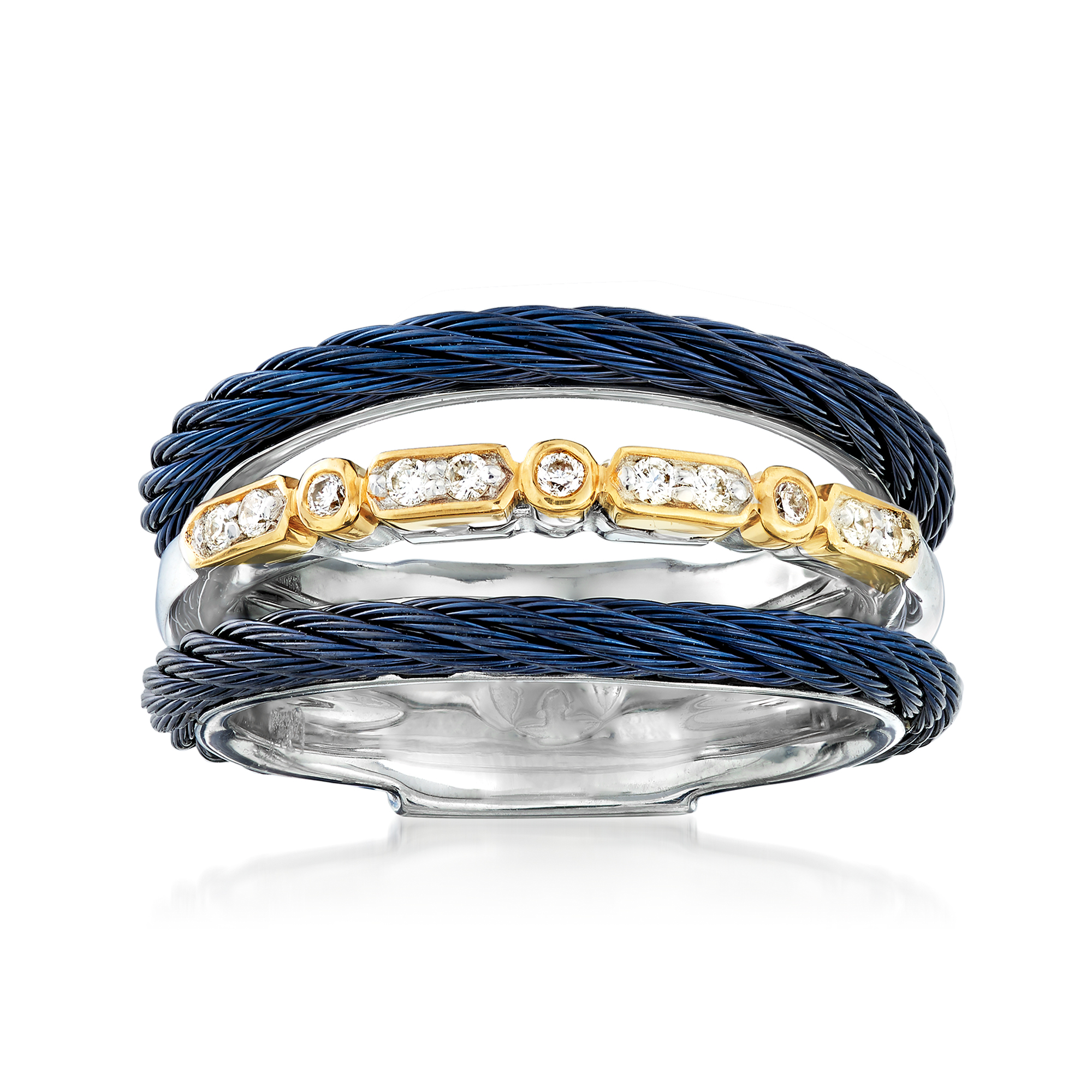 ALOR "Classique" Multi-Row Blue Stainless Steel Ring with Diamond ...