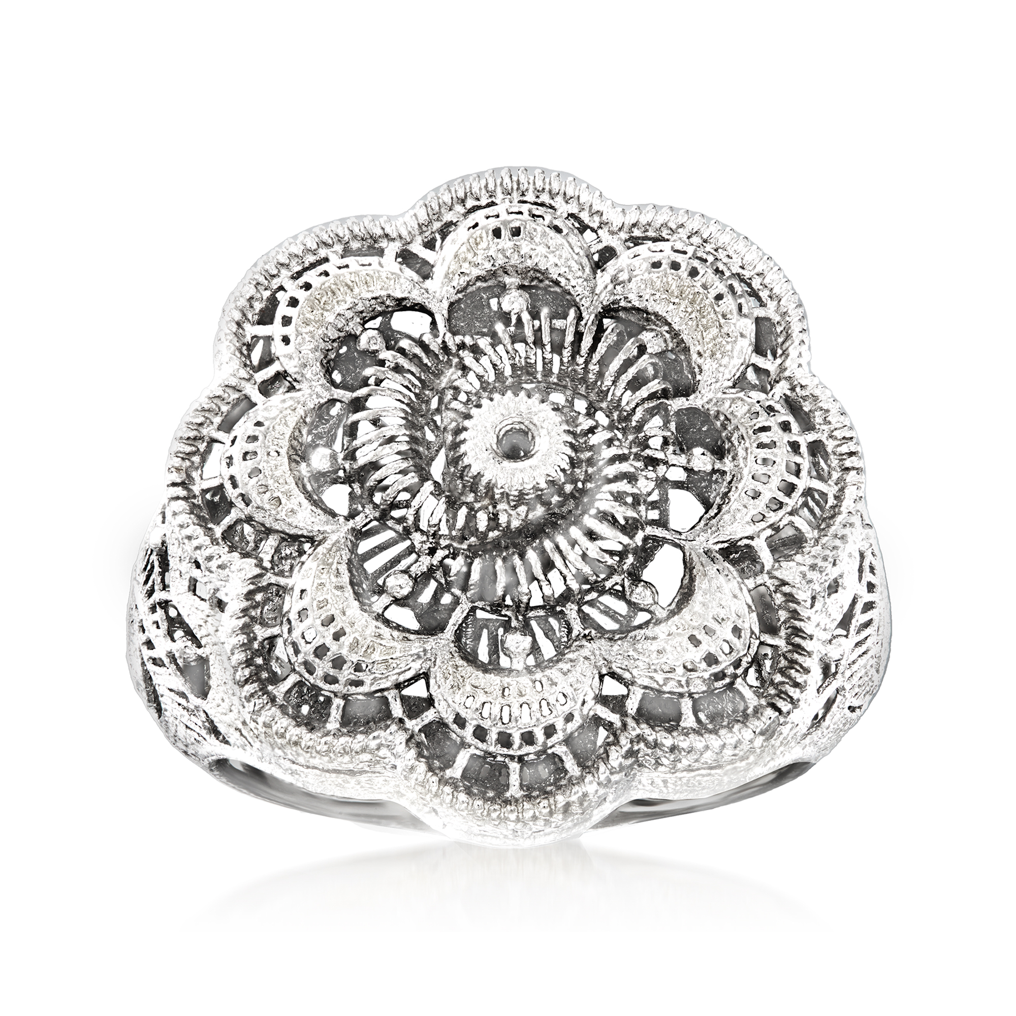 Italian Sterling Silver Openwork Lace Flower Ring | Ross-Simons