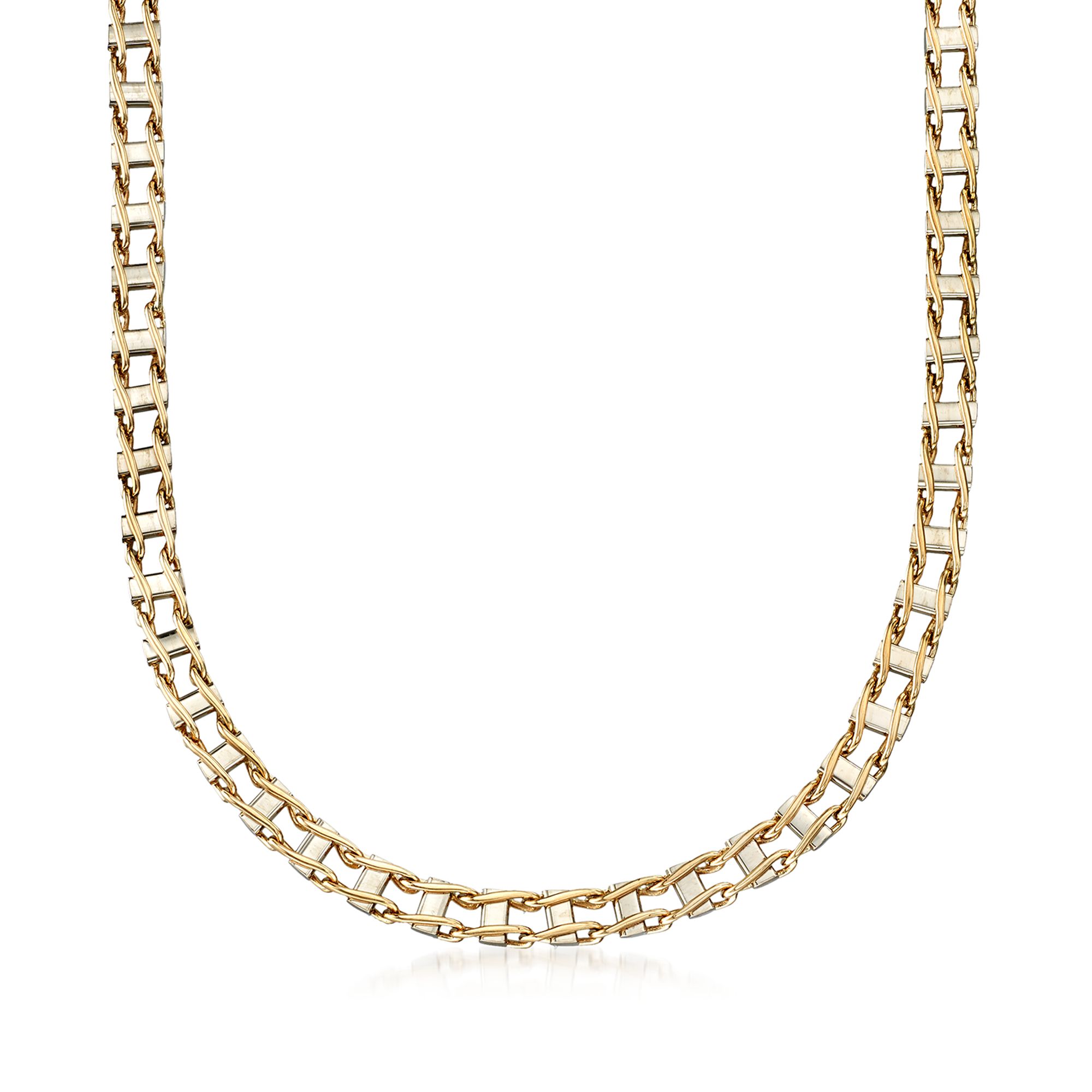 Men's 14kt Two-Tone Gold Railroad-Link Necklace | Ross-Simons
