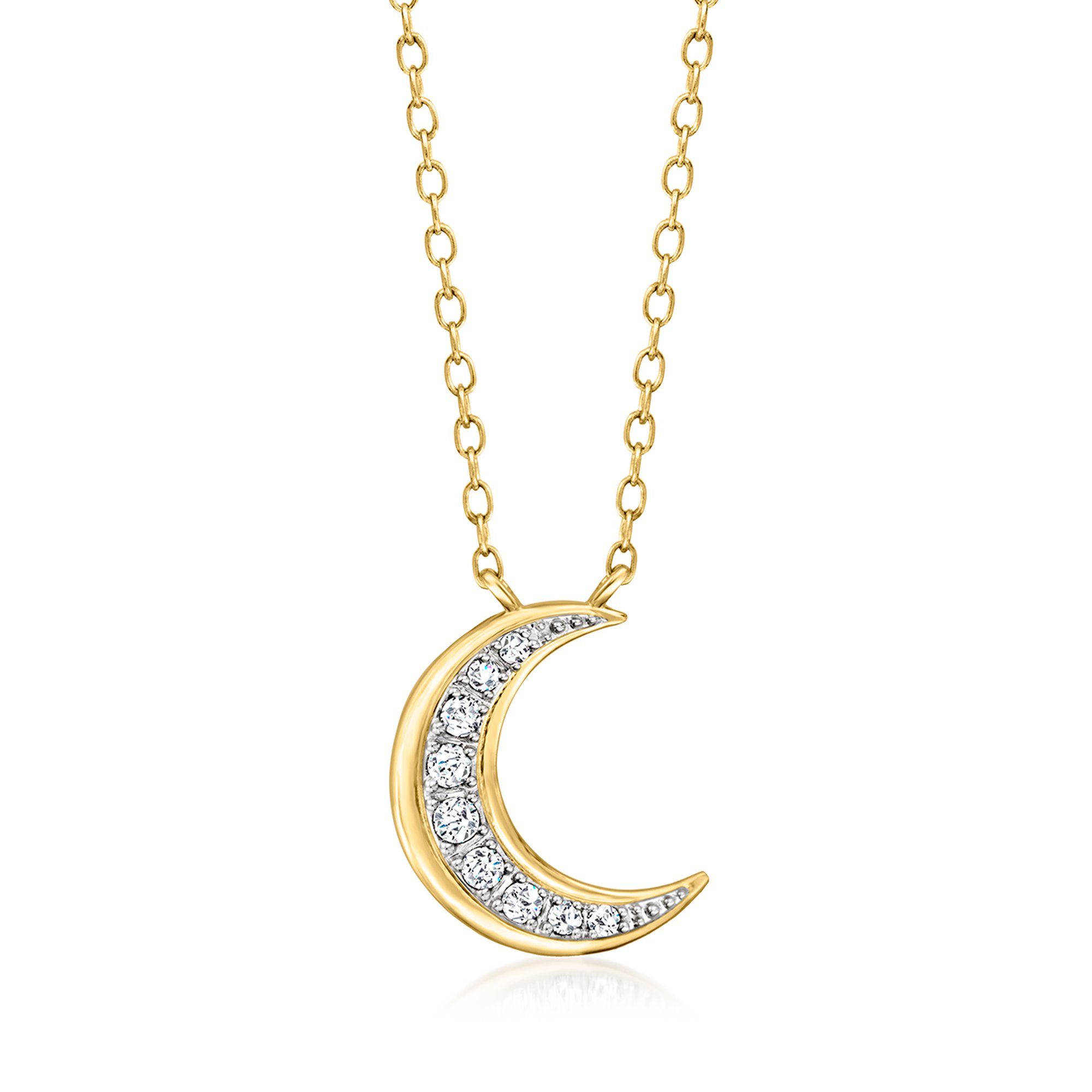 .10 ct. t.w. Diamond Moon Necklace in 14kt Yellow Gold | Ross-Simons