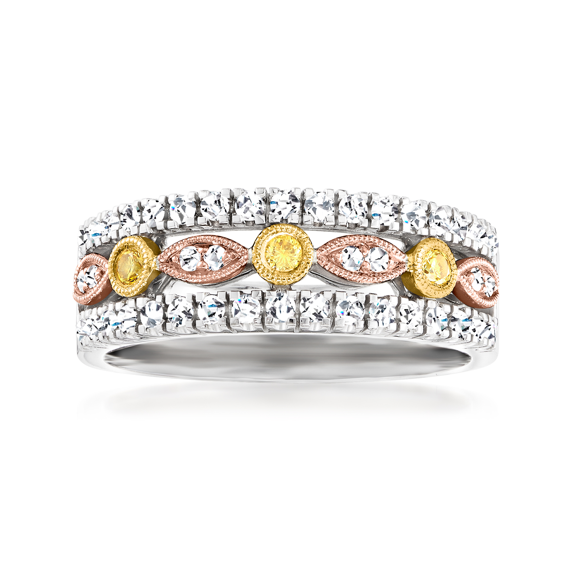 C. 1990 Vintage .46 ct. t.w. Diamond Geometric Ring in 18kt Tri-Colored ...