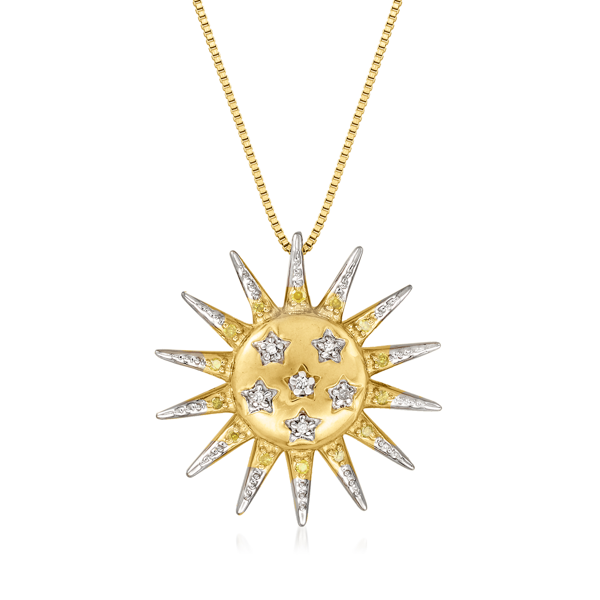 .10 ct. t.w. Diamond Sun Necklace in 18kt Gold Over Sterling. 18 ...