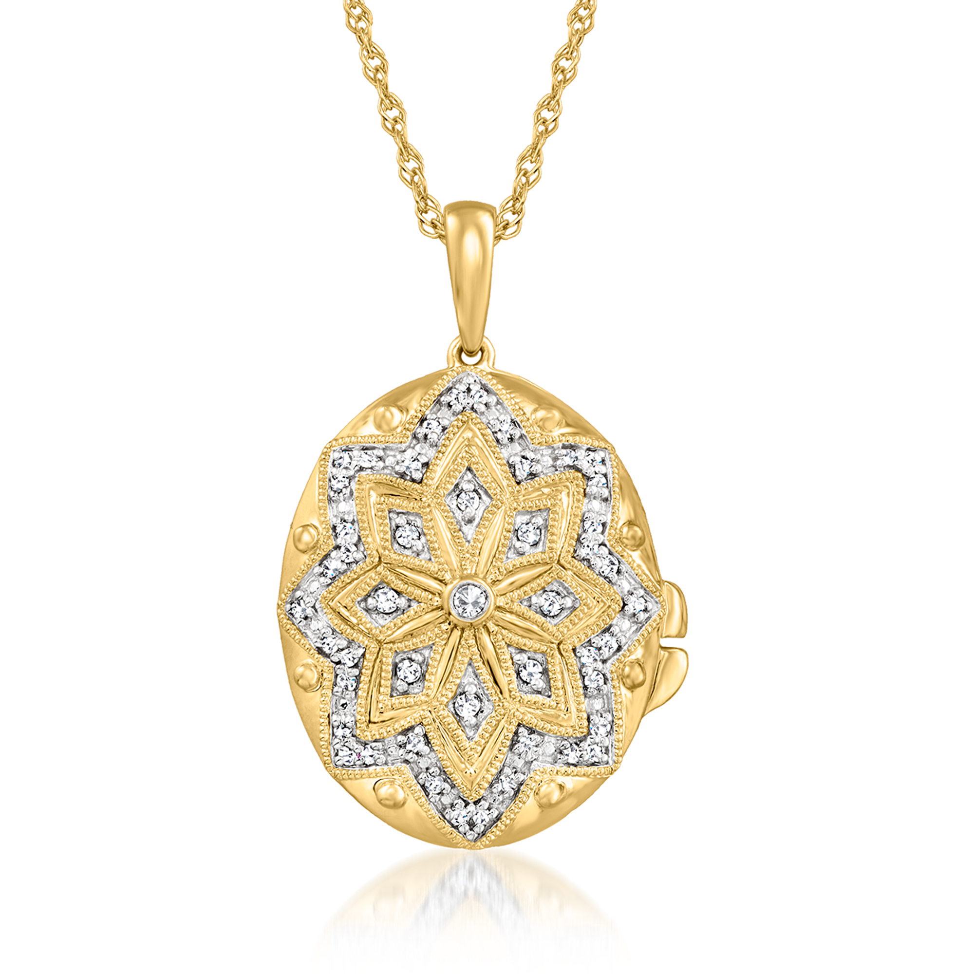 .10 ct. t.w. Diamond Floral Locket Necklace in 18kt Gold Over Sterling ...