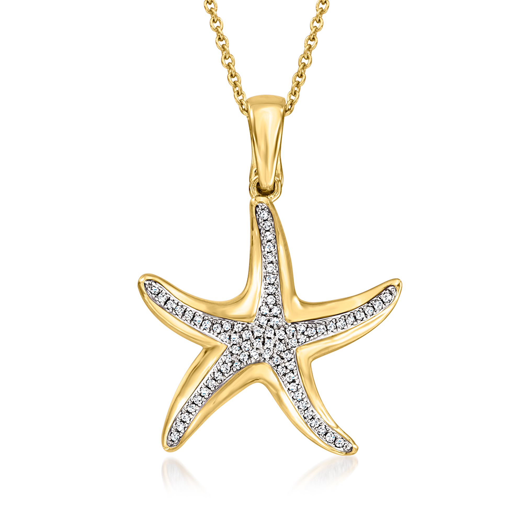.20 ct. t.w. Diamond Starfish Pendant Necklace in 18kt Gold Over ...