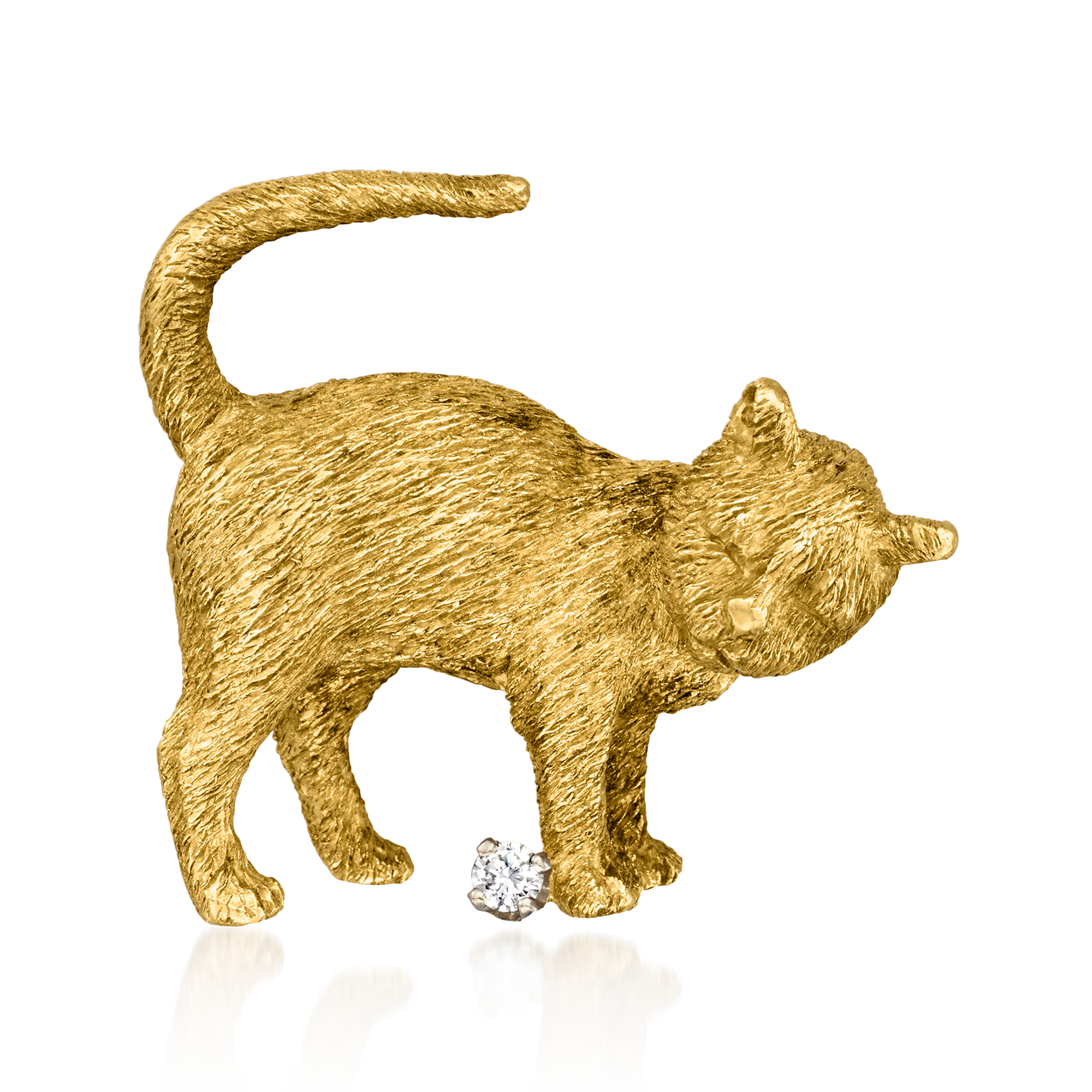 C. 1980 Vintage 18kt Yellow Gold Cat Pin with Diamond Accent | Ross-Simons