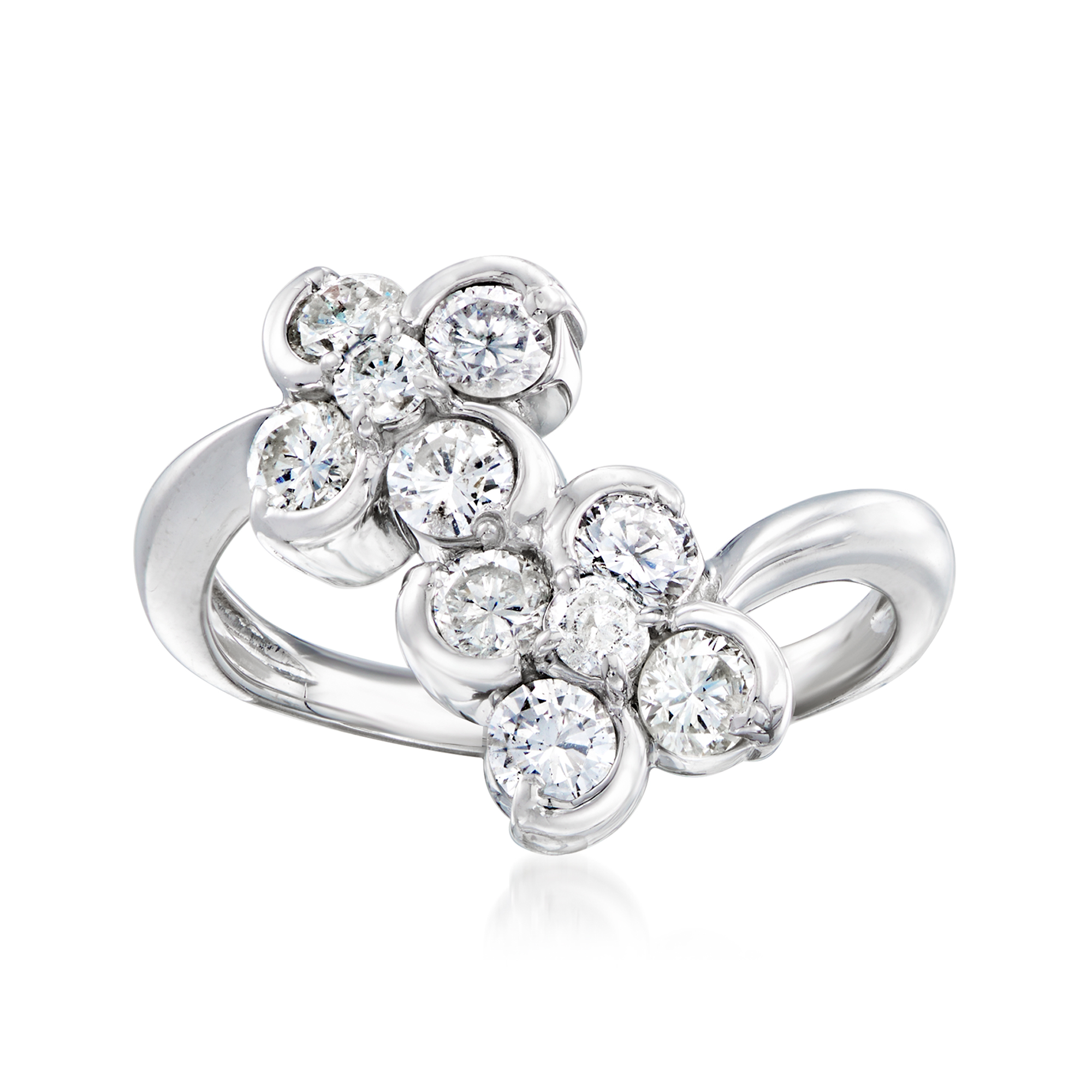 C. 2000 Vintage 1.06 ct. t.w. Diamond Flower Bypass Ring in Platinum ...