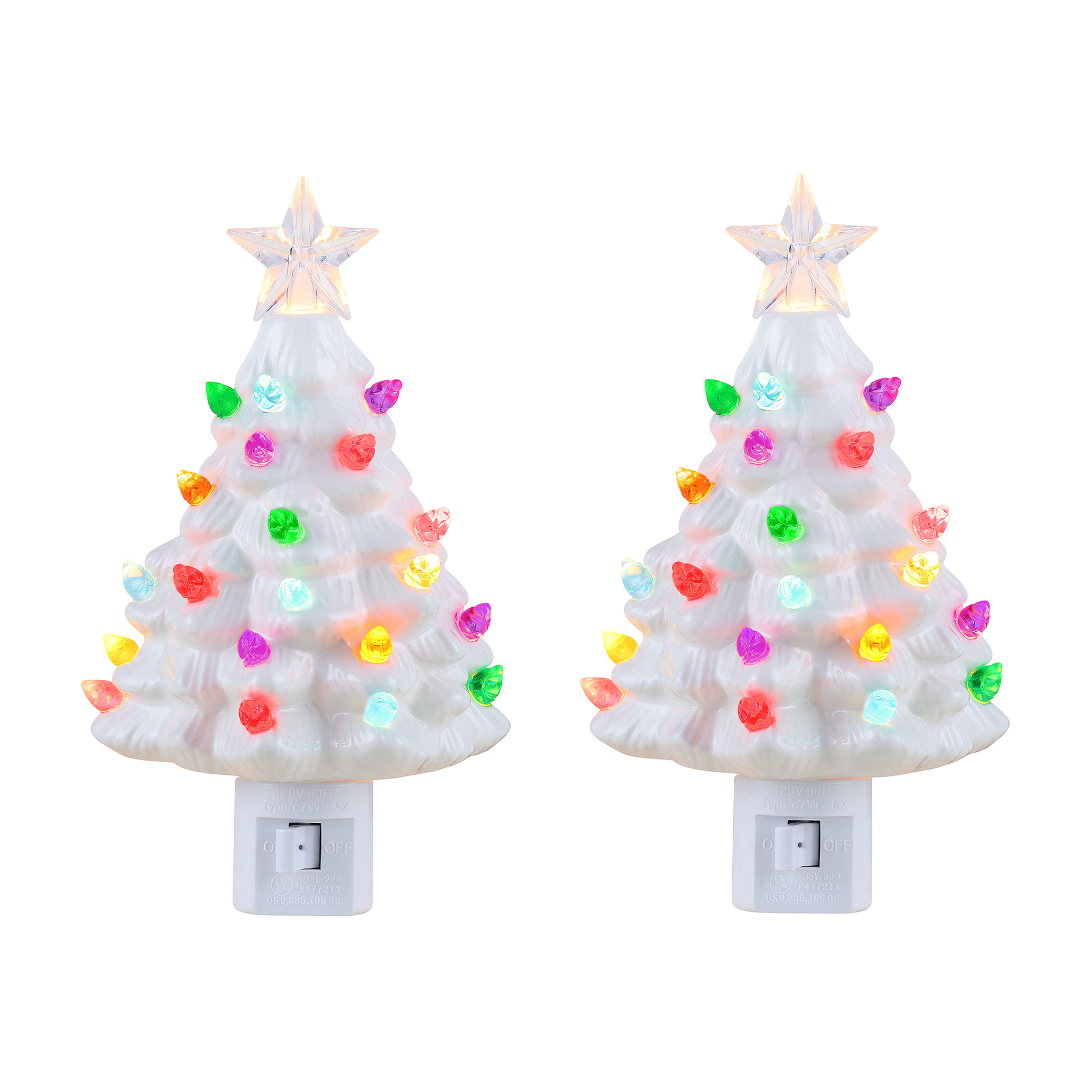 Mr. Christmas "Nostalgic" Set of 2 White Ceramic Christmas Tree Night ...