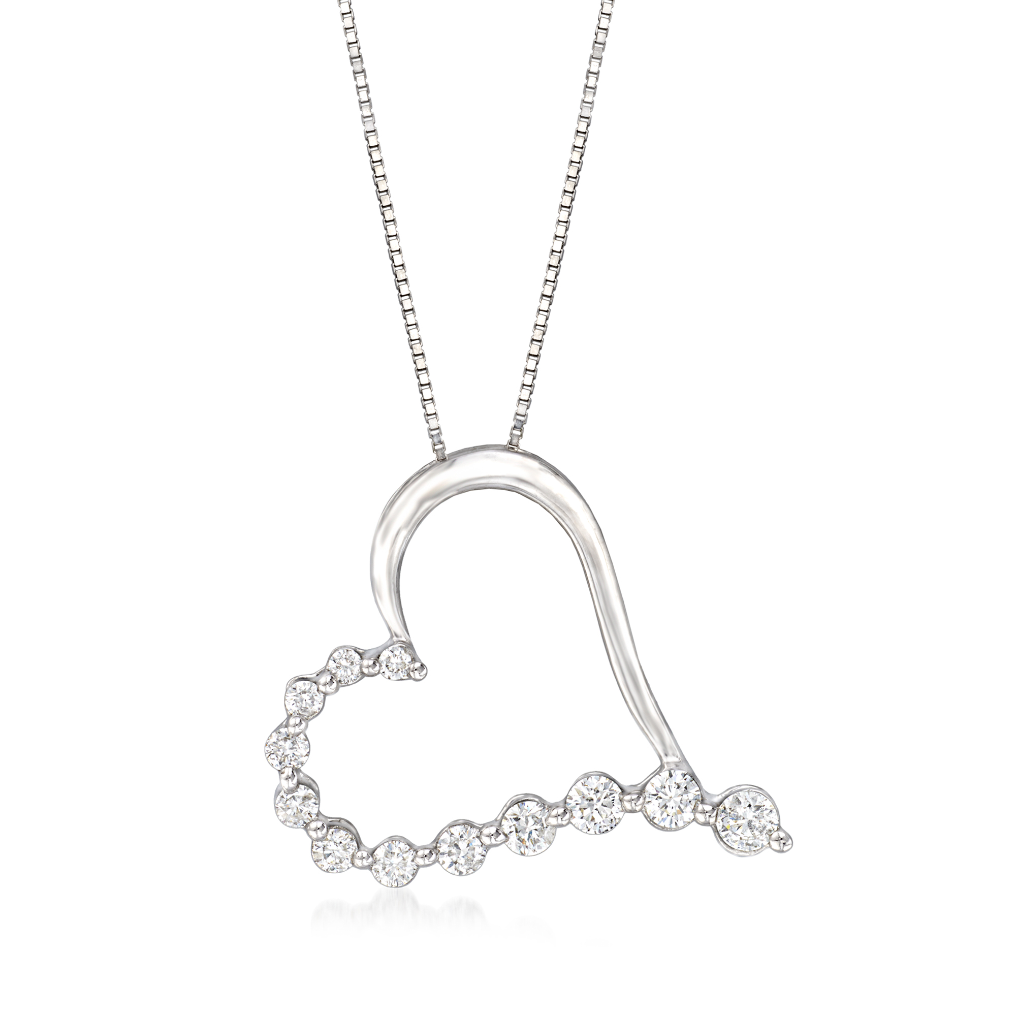 C. 2000 Vintage .50 ct. t.w. Diamond Sideways Open-Space Heart Pendant ...