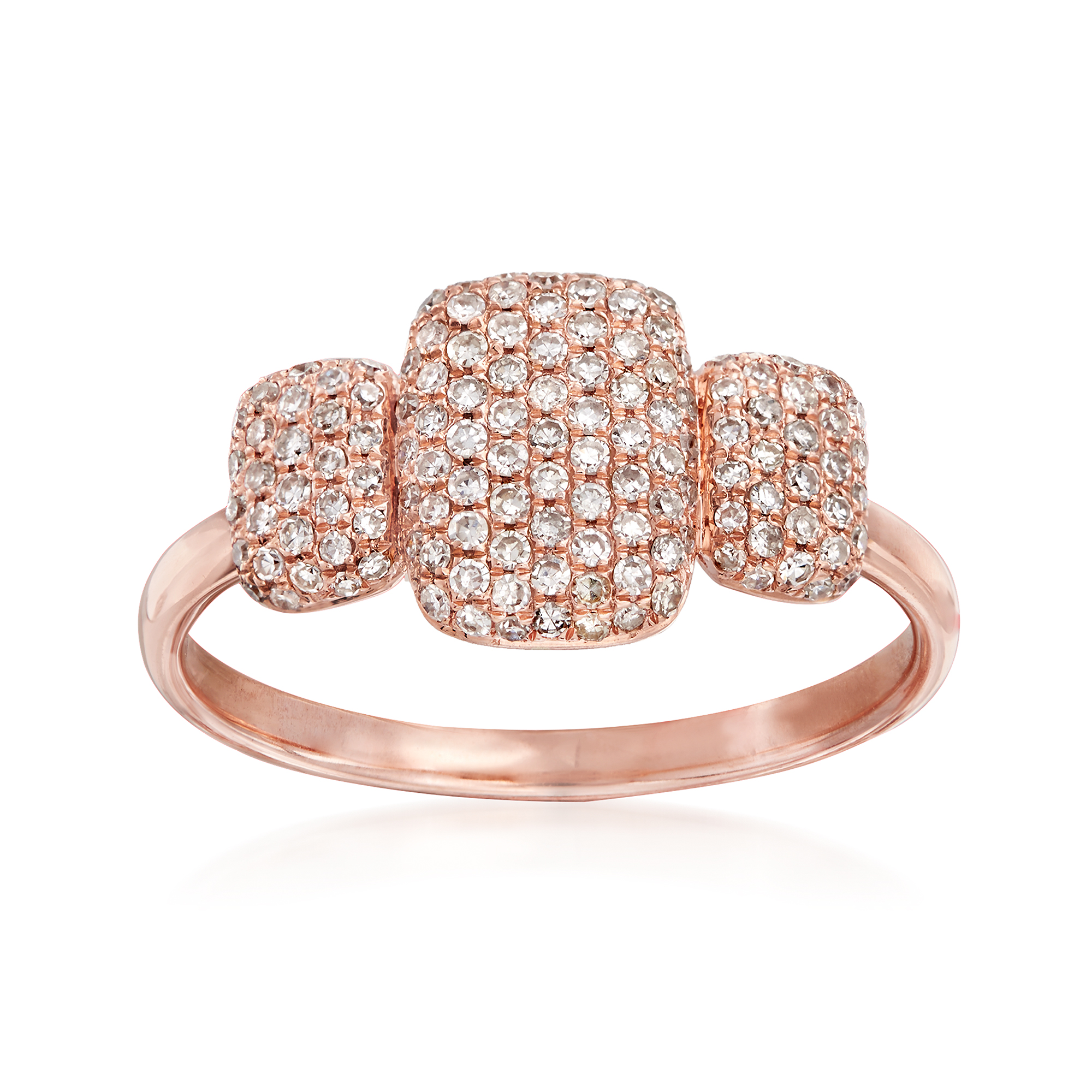 .44 ct. t.w. Pave Diamond Three Square-Top Ring in 14kt Rose Gold ...