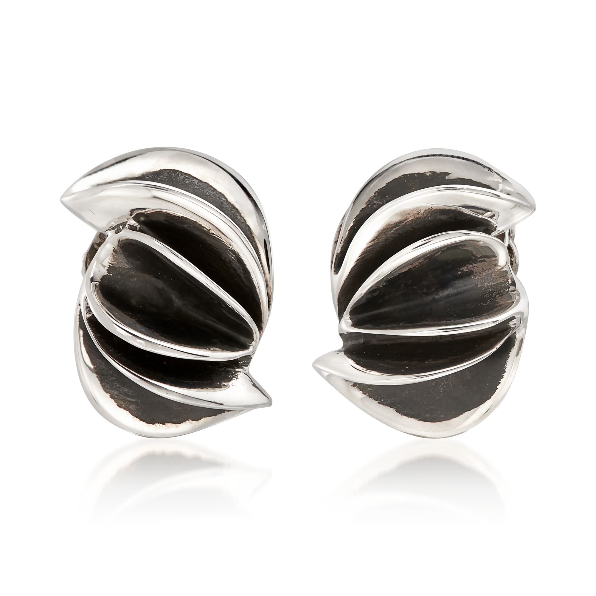 Zina Sterling Silver "Contemporary" Folded Sculpture Clip-On Earrings ...