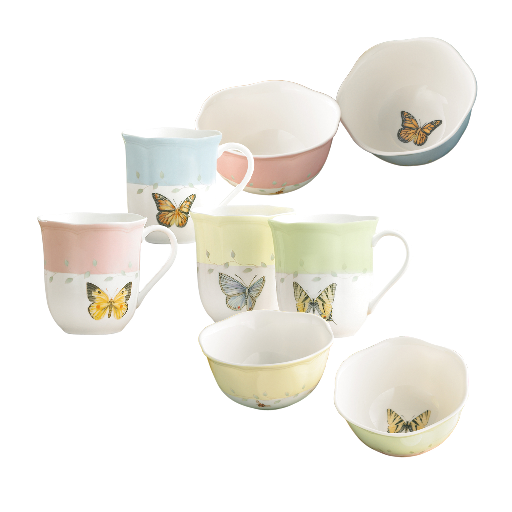 Lenox "Butterfly Meadow" Set of 4 Colorful Porcelain Dessert Dinnerware ...