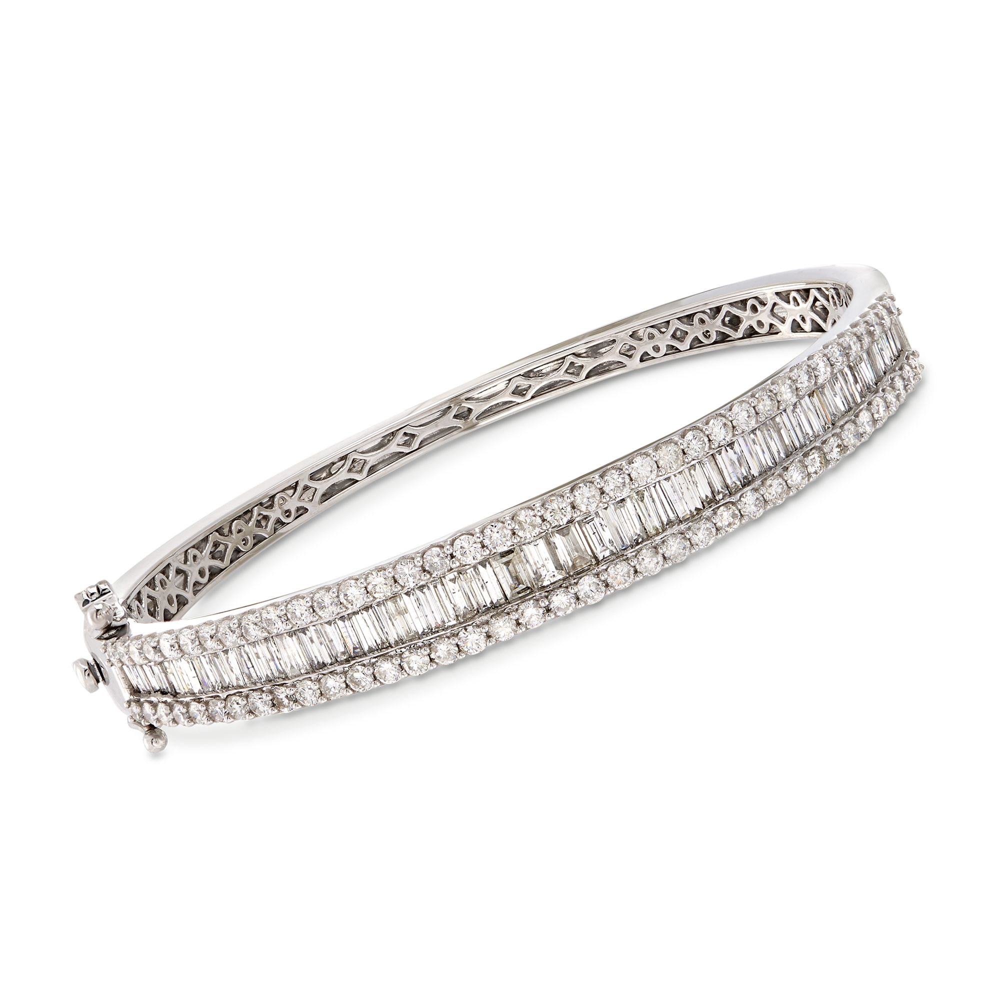5.00 ct. t.w. Baguette and Round Diamond Bangle Bracelet in 14kt White ...