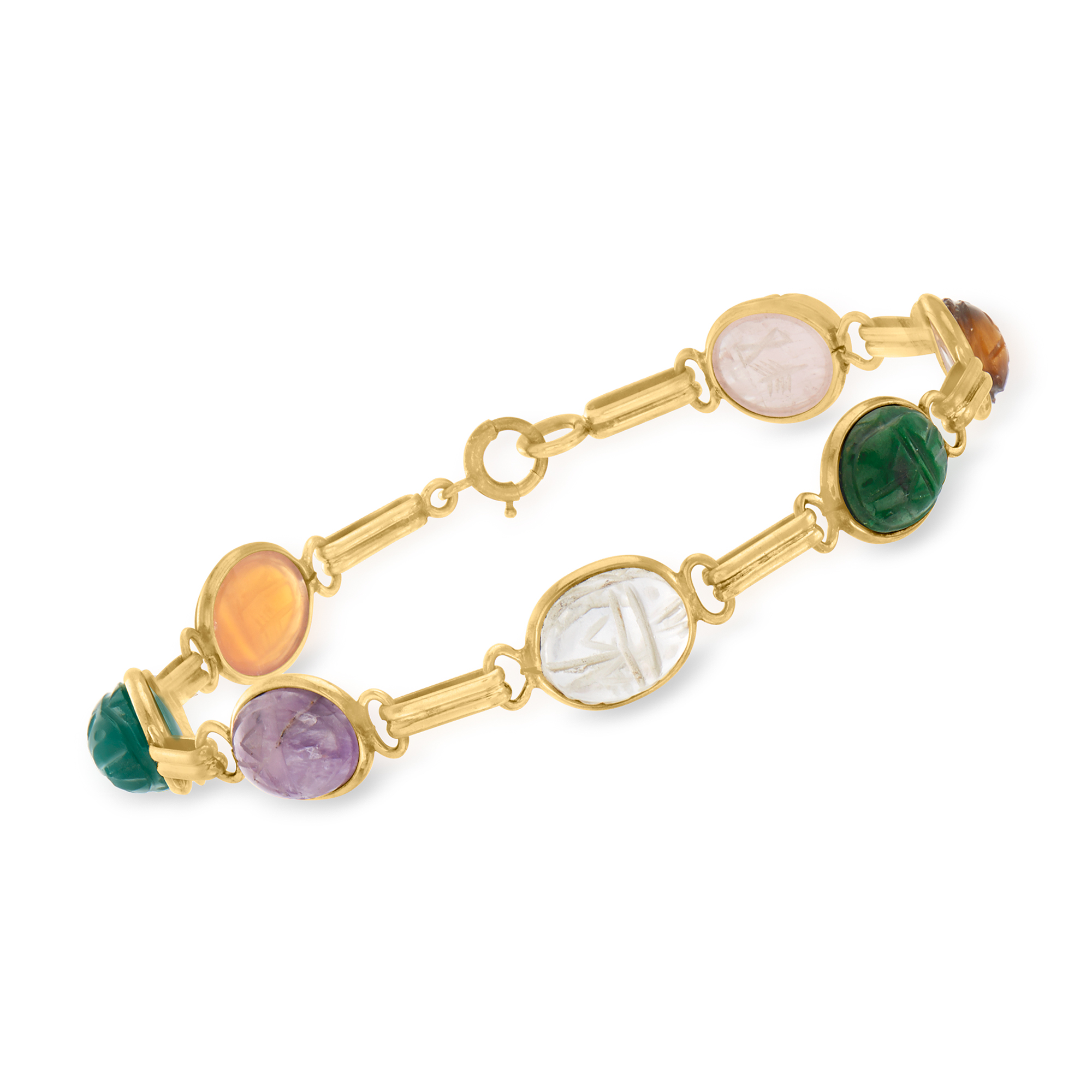 C. 1950 Vintage Multi-Gemstone Scarab Bracelet in 14kt Yellow Gold ...