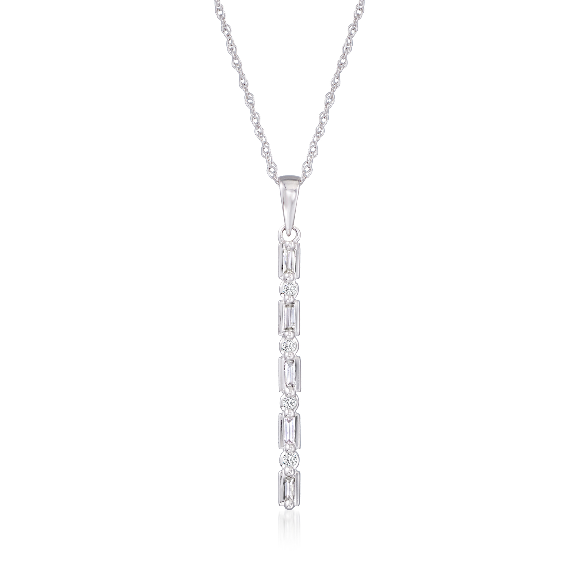 Diamond-Accented Linear Drop Pendant Necklace in 14kt White Gold | Ross ...