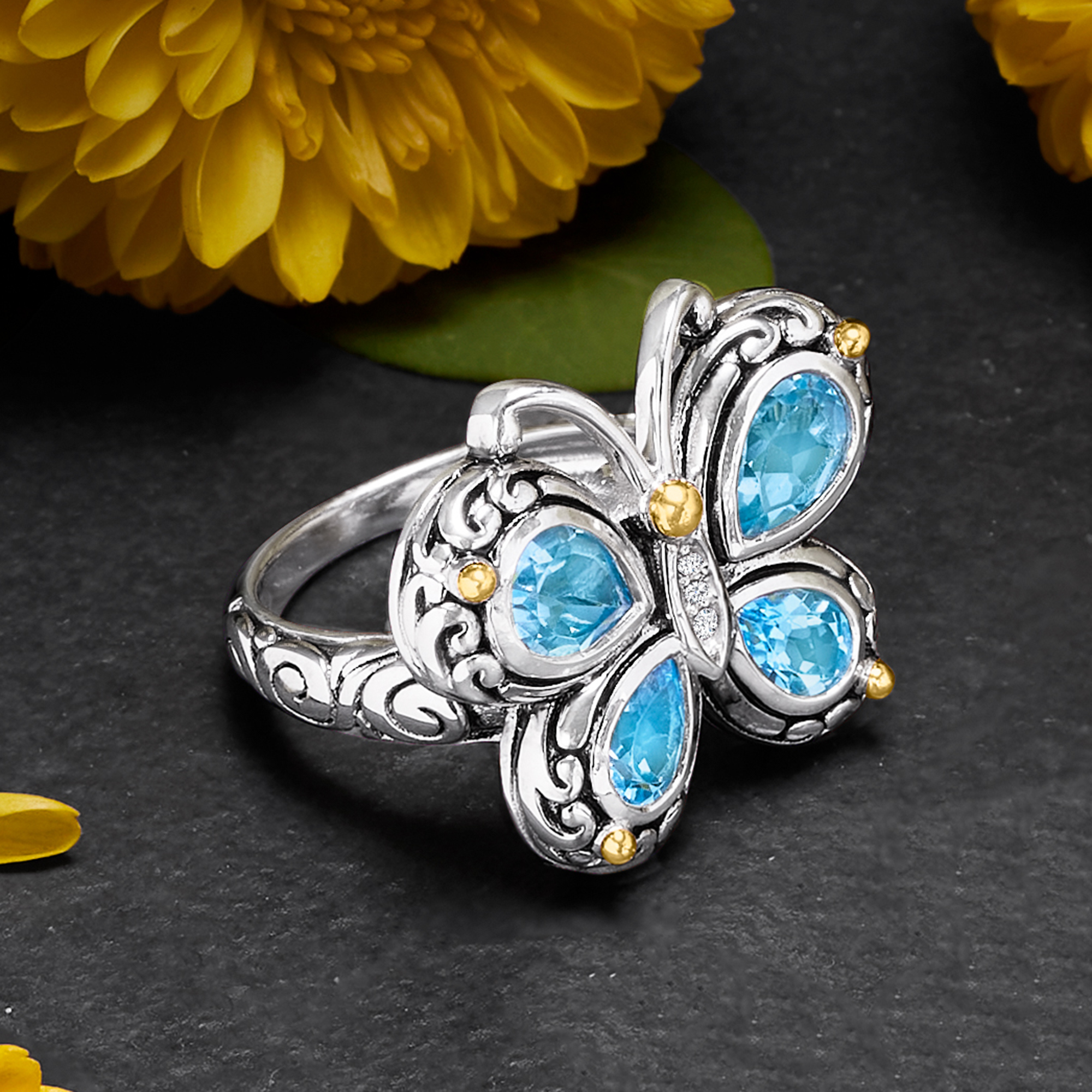 Blue topaz butterfly ring store