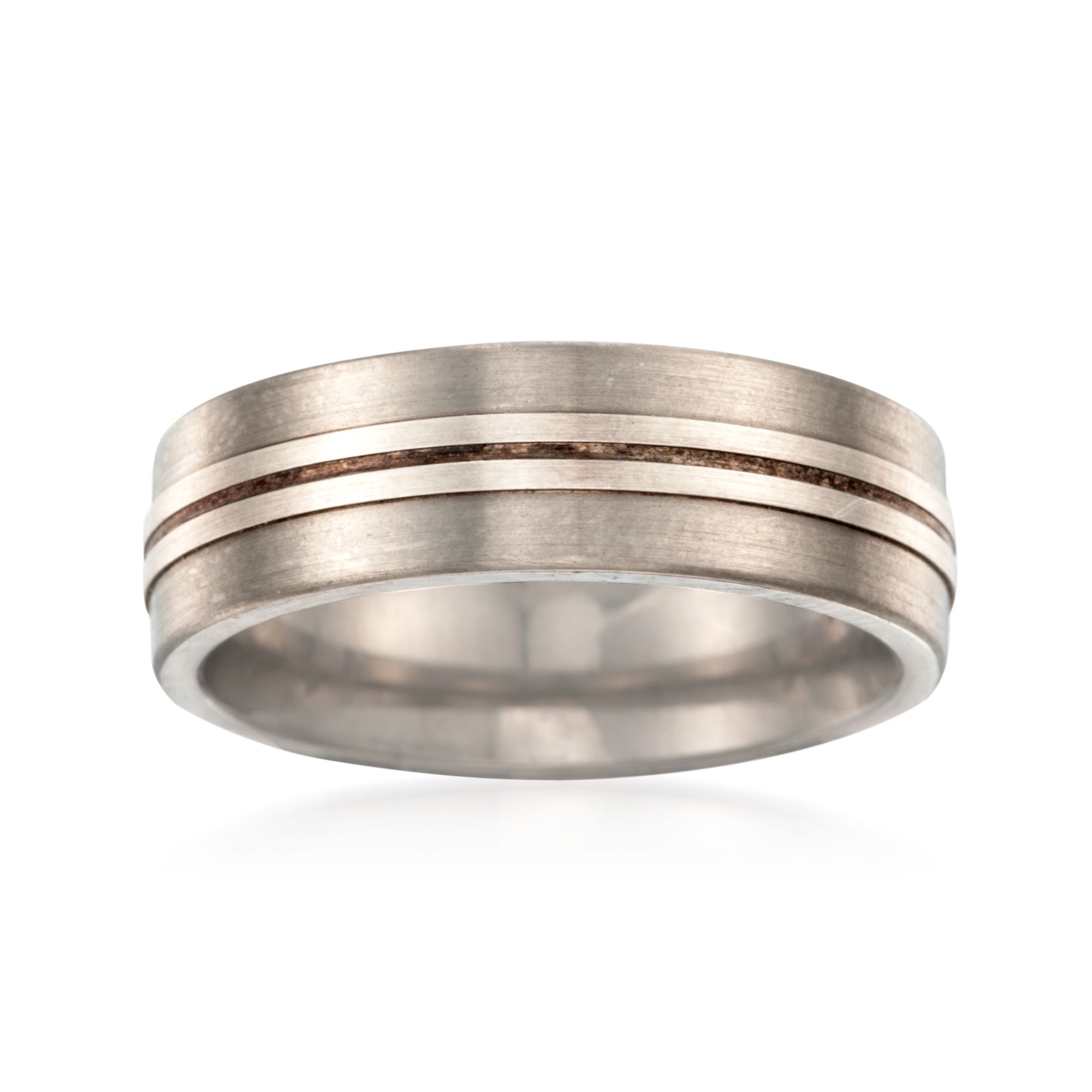 Men's 7mm Titanium and Sterling Silver Wedding Ring | Ross-Simons