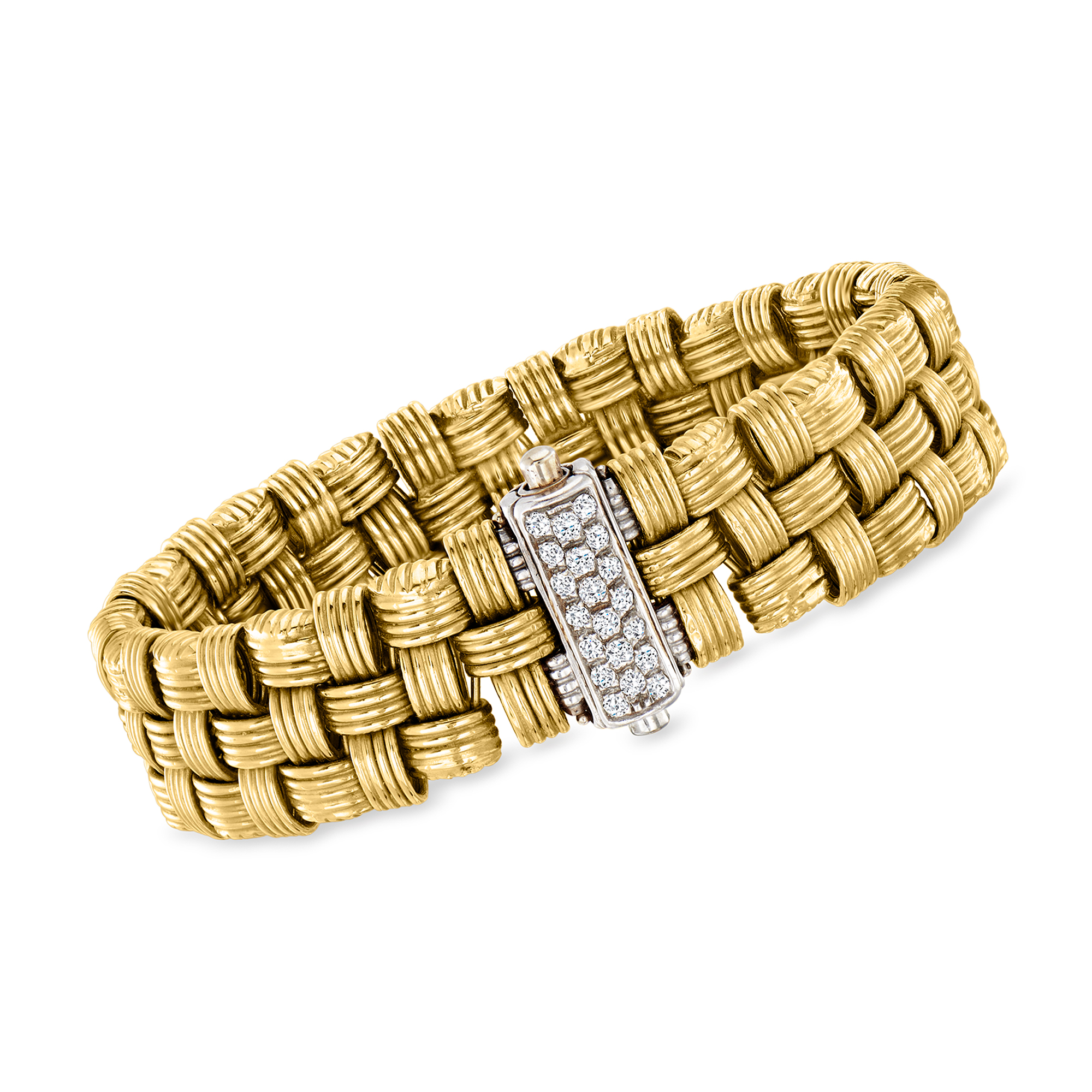 C. 1990 Vintage .65 ct. t.w. Diamond Basketweave Bracelet in 18kt Two-Tone Gold | Ross-Simons