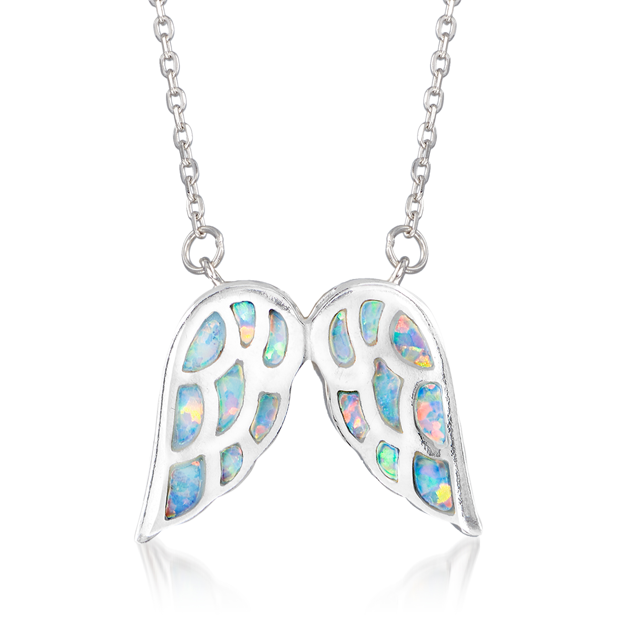 Synthetic Opal Angel Wings Necklace in Sterling Silver | Ross-Simons