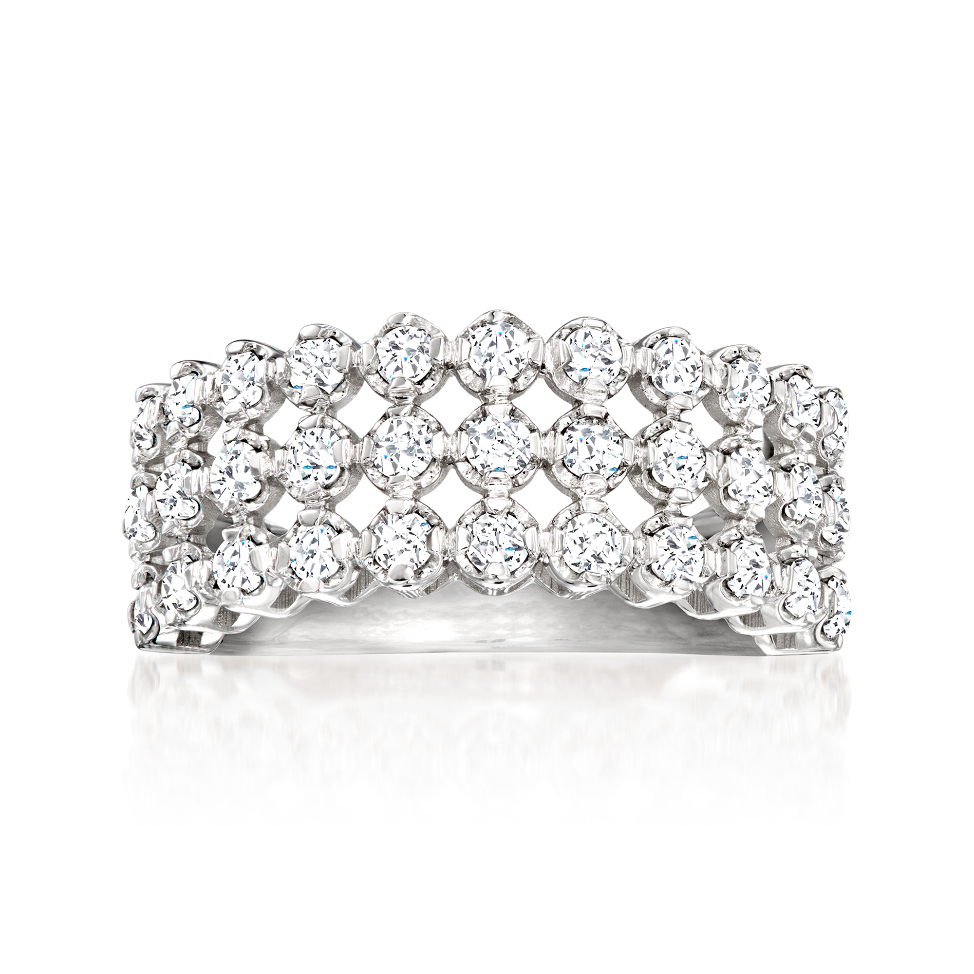1.00 ct. t.w. Diamond Three-Row Ring in 14kt White Gold | Ross-Simons