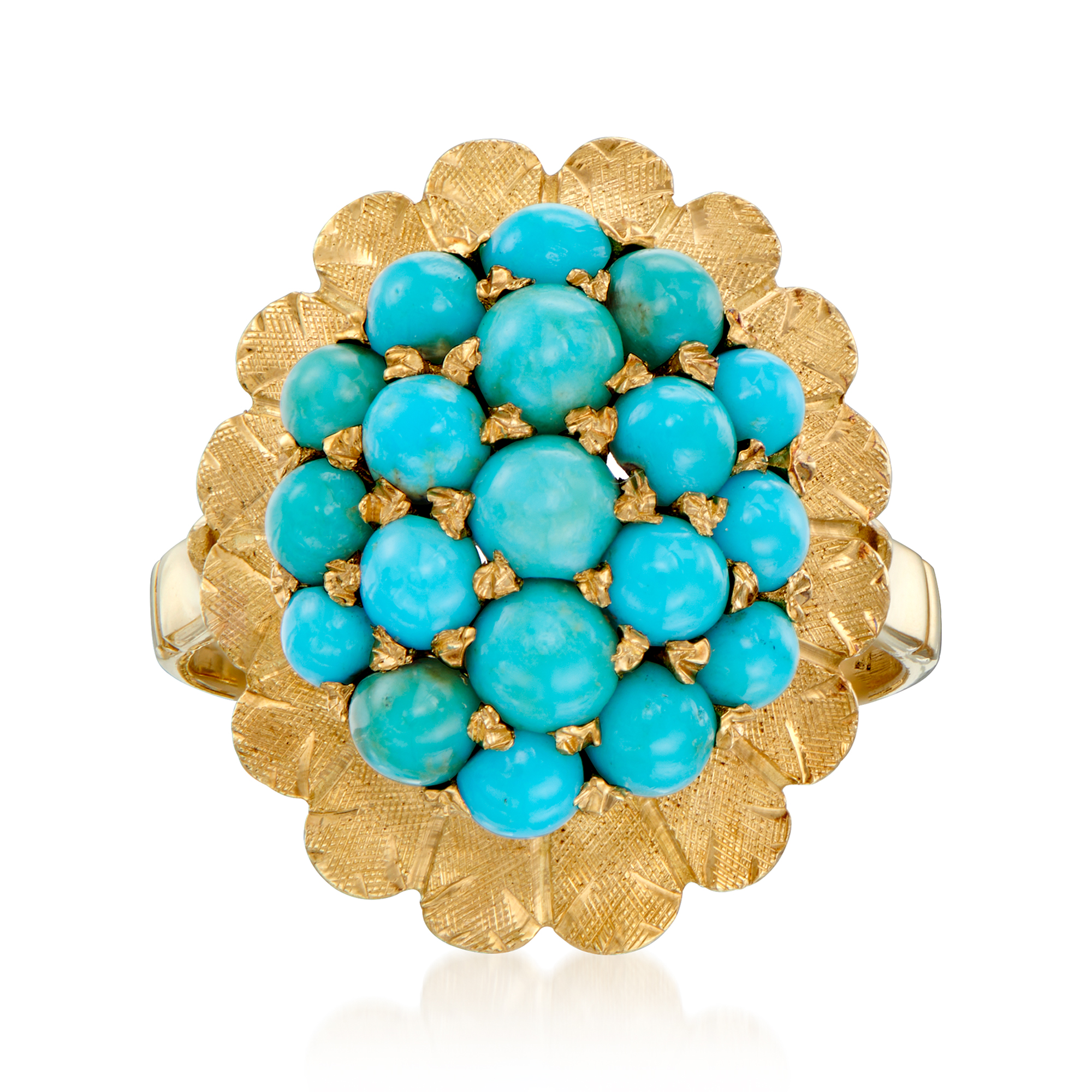 C. 1970 Vintage Turquoise Flower Ring in 18kt Yellow Gold | Ross-Simons