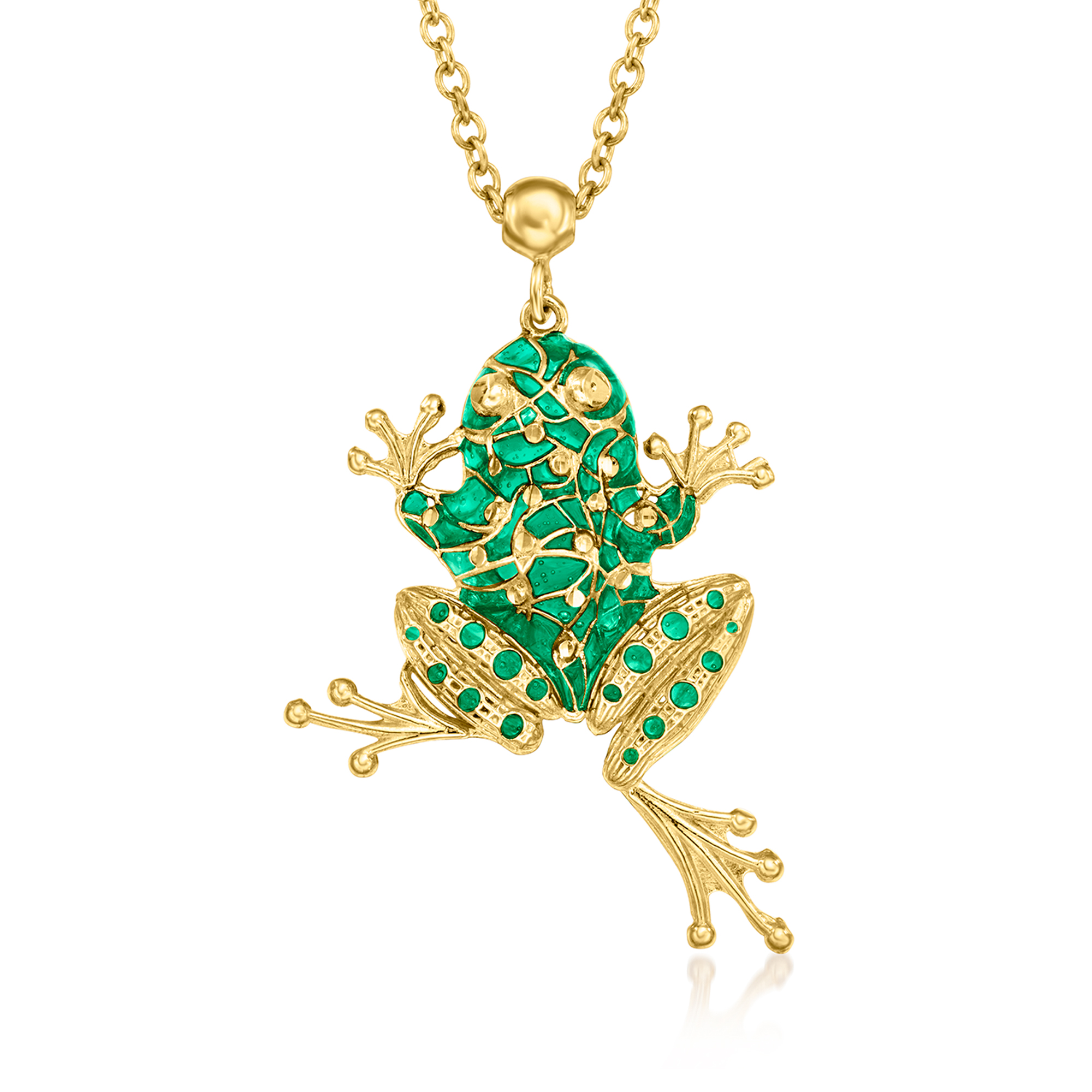 Italian Green Enamel Frog Pendant Necklace in 18kt Gold Over Sterling ...