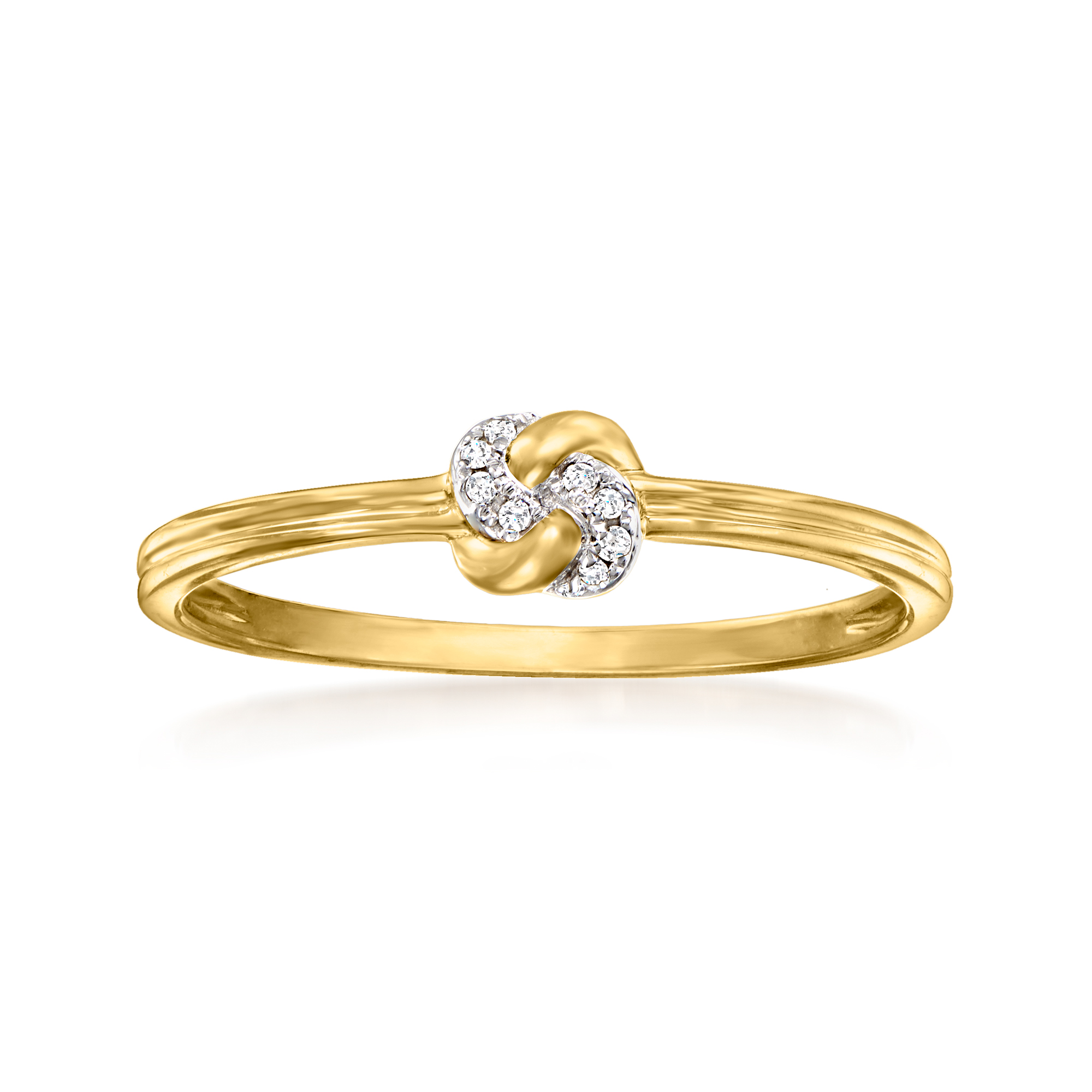 14kt Yellow Gold Knot Ring with Diamond Accents | Ross-Simons