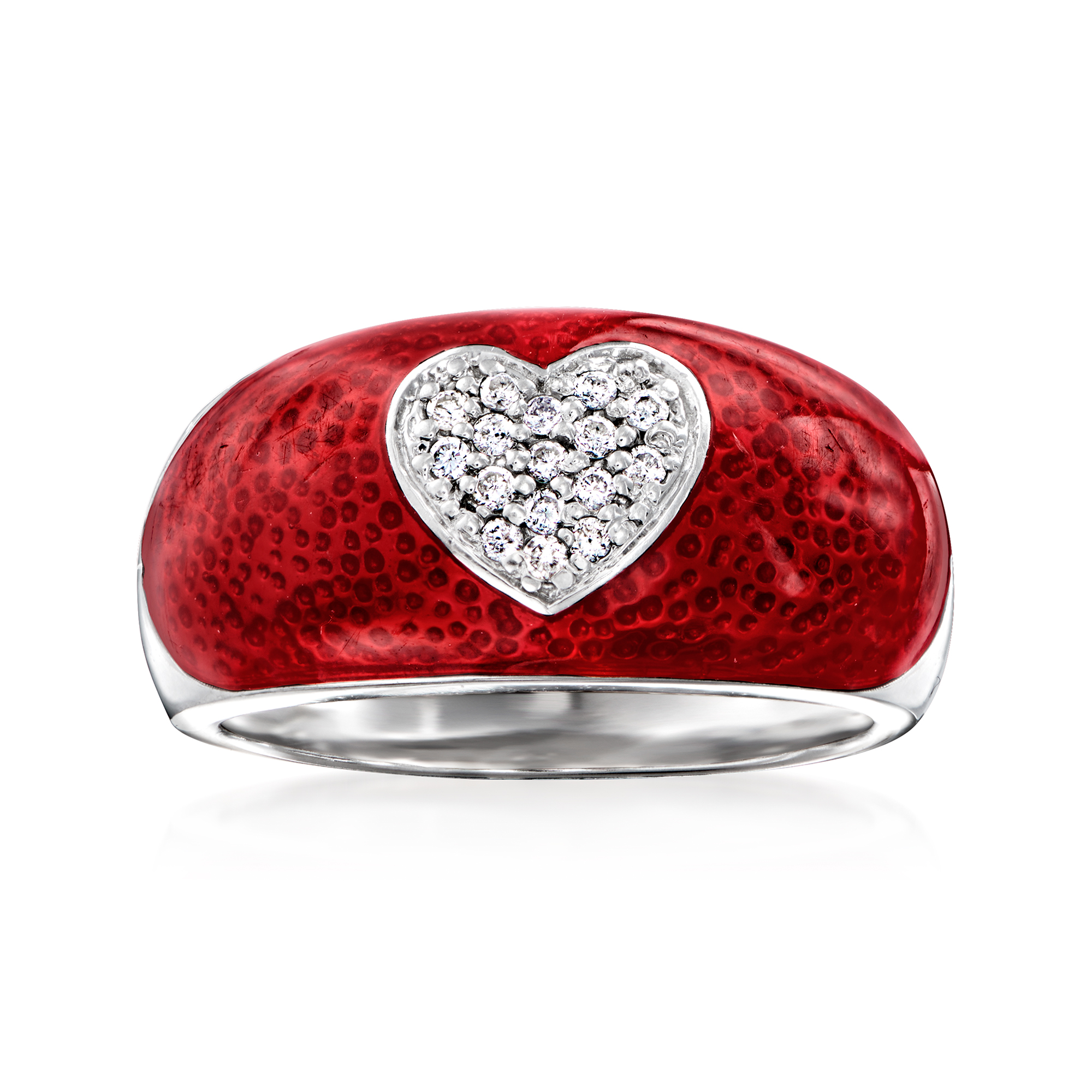 C. 1990 Vintage .17 ct. t.w. Diamond and Red Enamel Heart Ring in 14kt ...