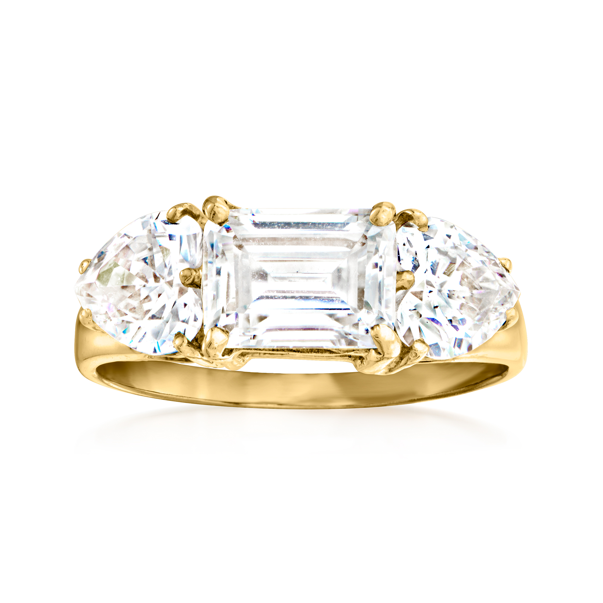 C. 1980 Vintage 3.20 ct. t.w. CZ Three-Stone Ring in 10kt Yellow Gold ...