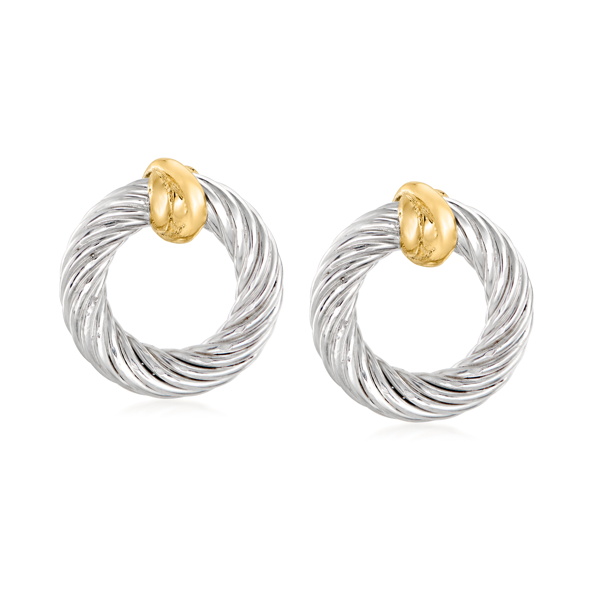 Phillip Gavriel "Italian Cable" Sterling Silver Cable-Knot Earrings with 18kt Yellow Gold | Ross ...