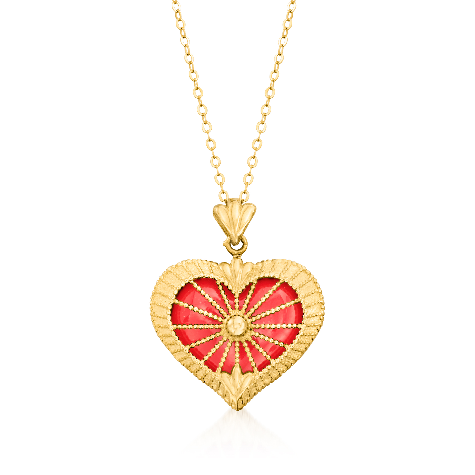 Italian Red Enamel Reversible Heart Pendant Necklace in 14kt Yellow ...