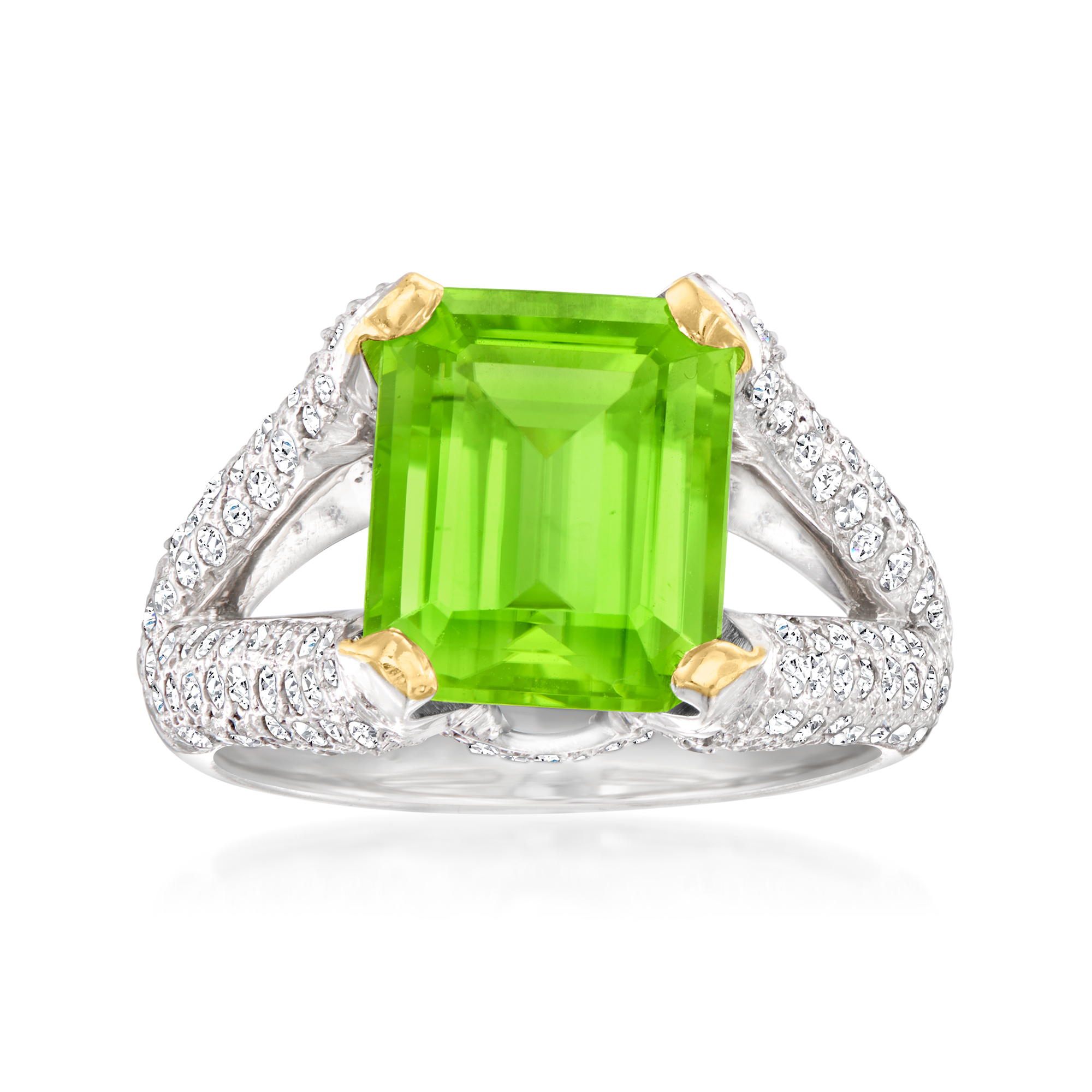 C. 1980 Vintage 5.50 Carat Peridot and 1.60 ct. t.w. Pave Diamond Ring ...