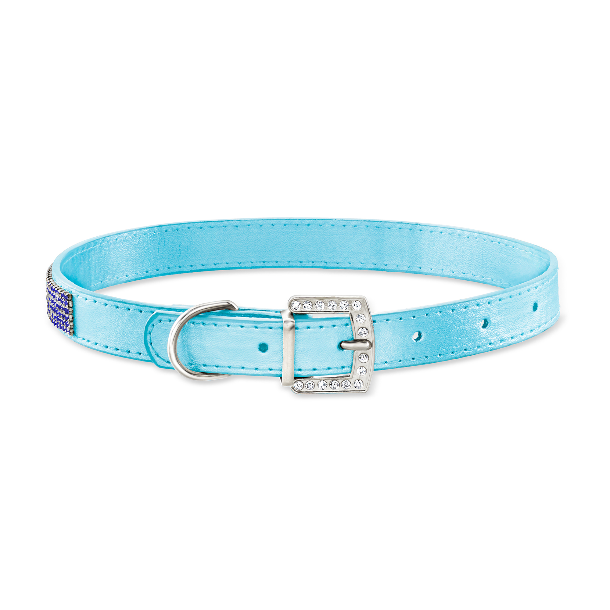 Multi-Row Sapphire Rhinestone Blue Leather Dog Collar | Ross-Simons