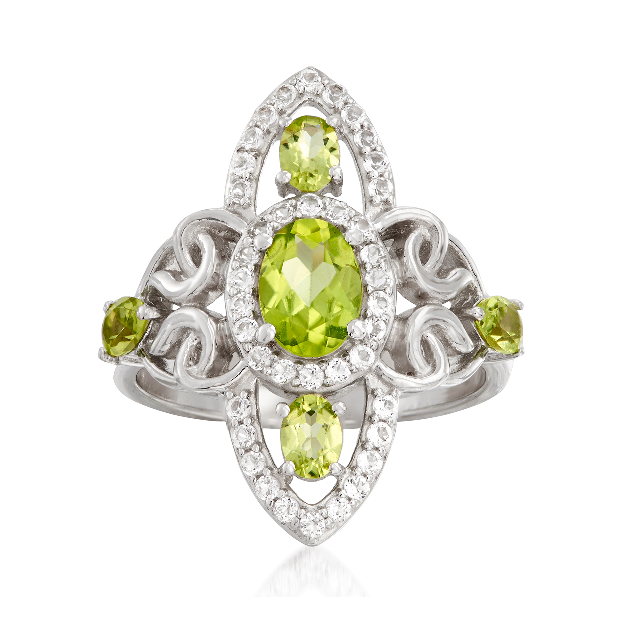 1.20 ct. t.w. Peridot and .30 ct. t.w. White Topaz Ring in Sterling ...