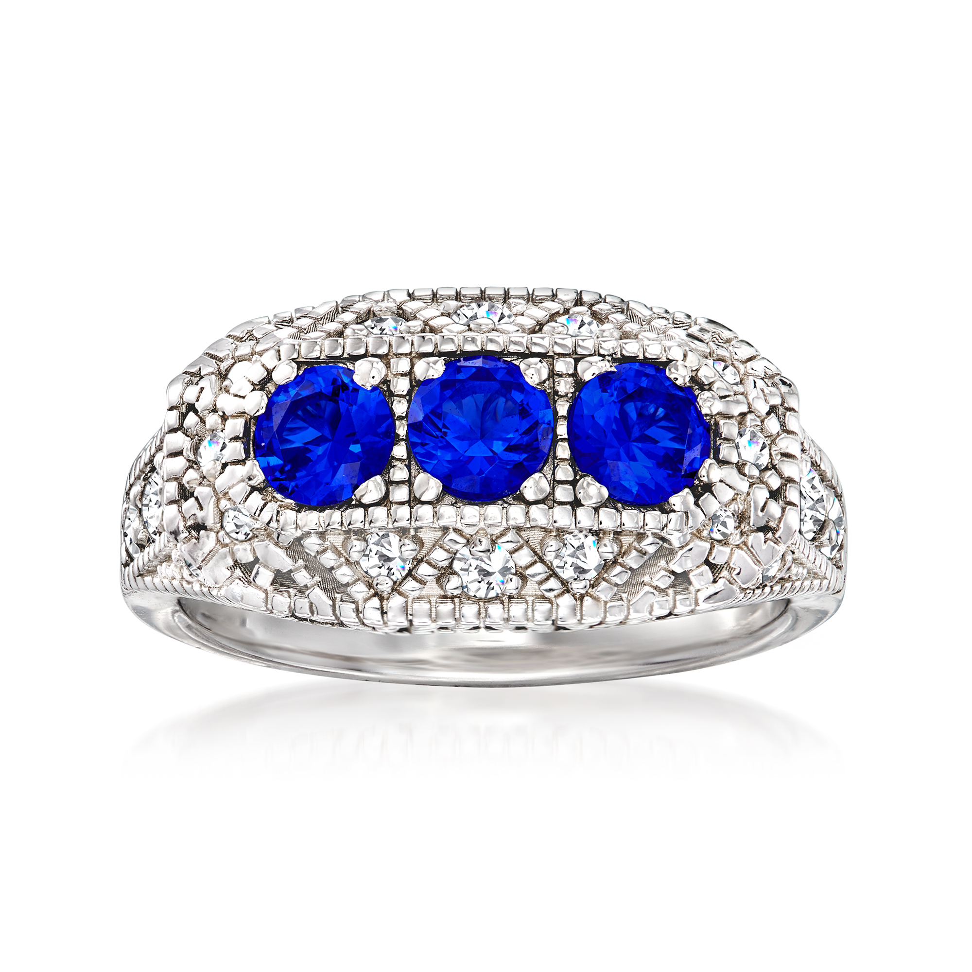 .60 ct. t.w. Simulated Sapphire and .40 ct. t.w. CZ Ring in Sterling ...