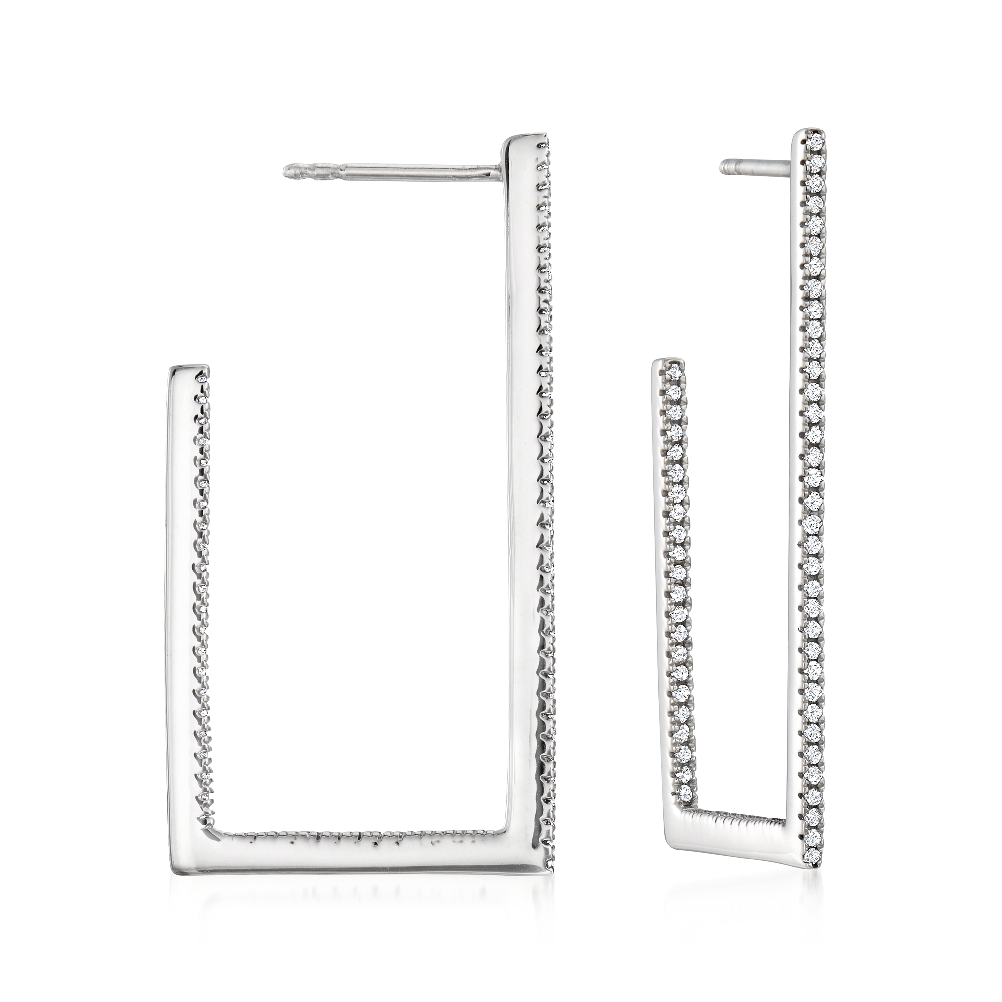 .50 ct. t.w. Diamond Rectangular Hoop Earrings in Sterling Silver ...