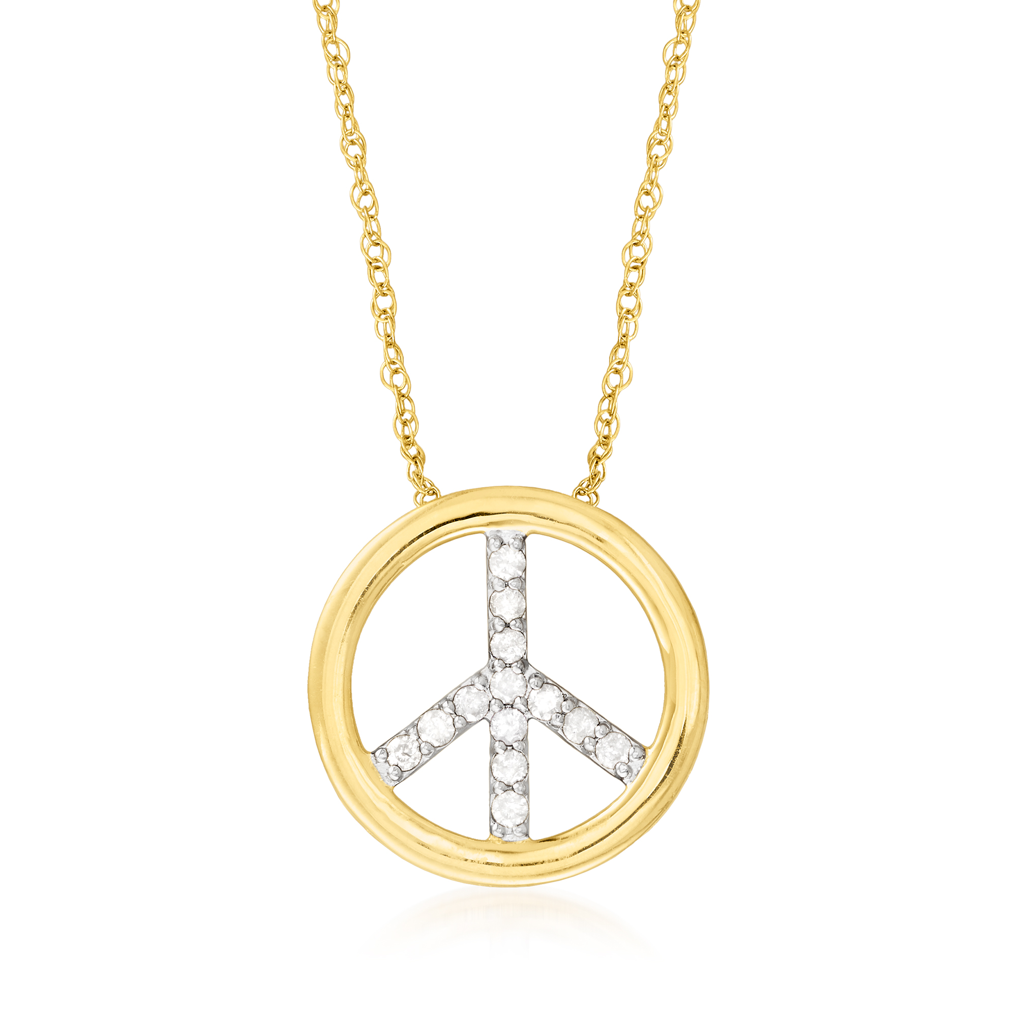 .25 ct. t.w. Diamond Peace Sign Pendant Necklace in 18kt Gold Over ...