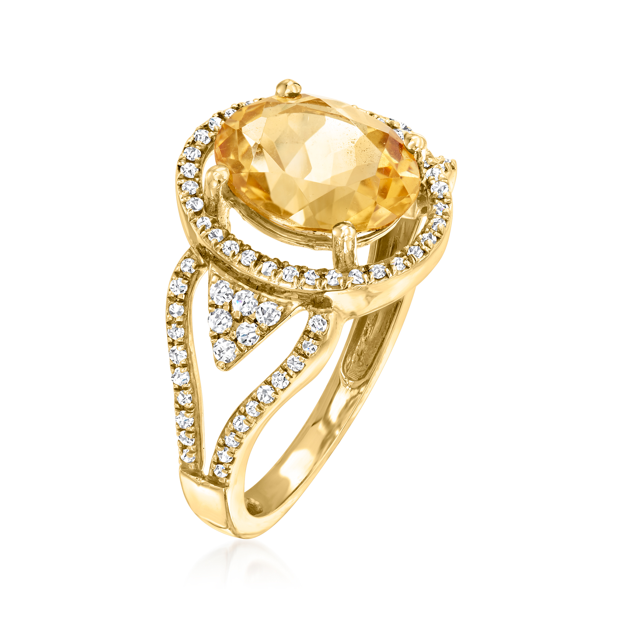 2.20 Carat Citrine and .30 ct. t.w. Diamond Ring in 14kt Yellow Gold ...