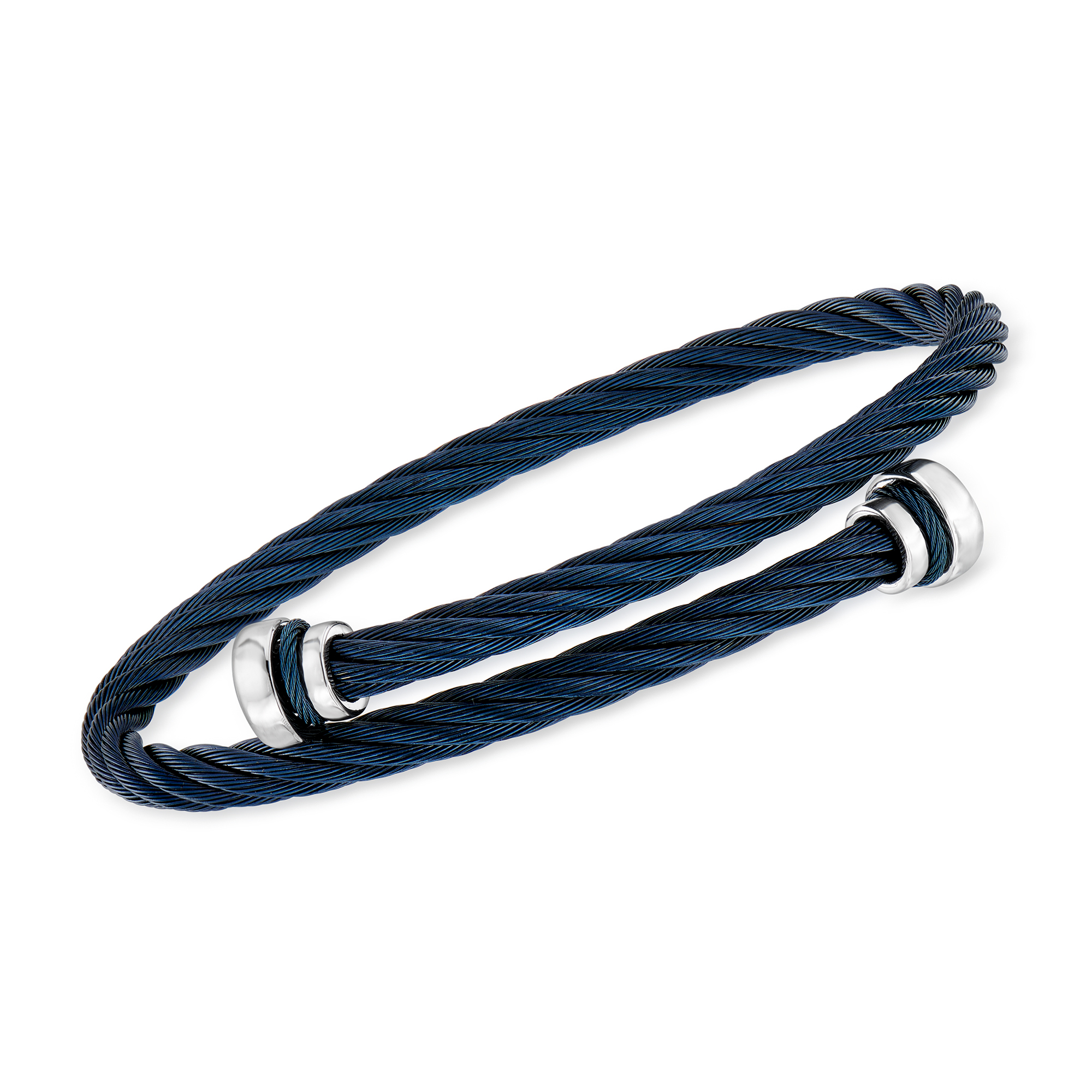 ALOR Men's Blue Stainless Steel Cable Nail Head Bypass Bracelet. 8.5 ...