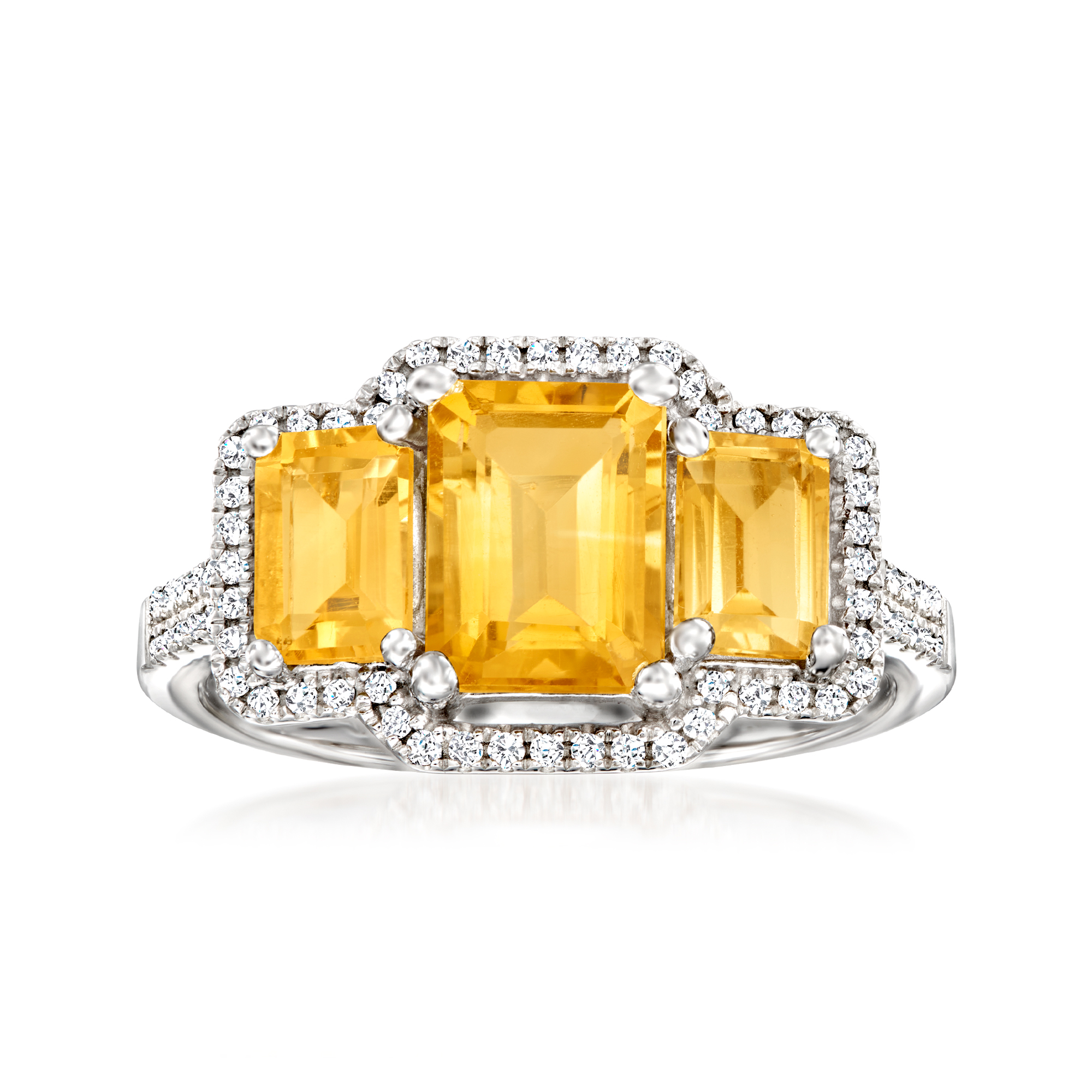 2.10 ct. t.w. Citrine Ring with .20 ct. t.w. Diamonds in Sterling ...