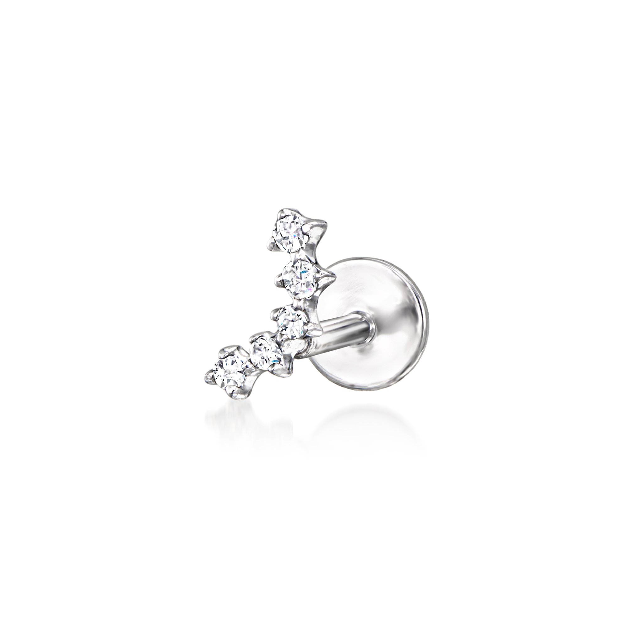 Diamond-Accented Single Curved Bar Flat-Back Stud Earring in Sterling ...
